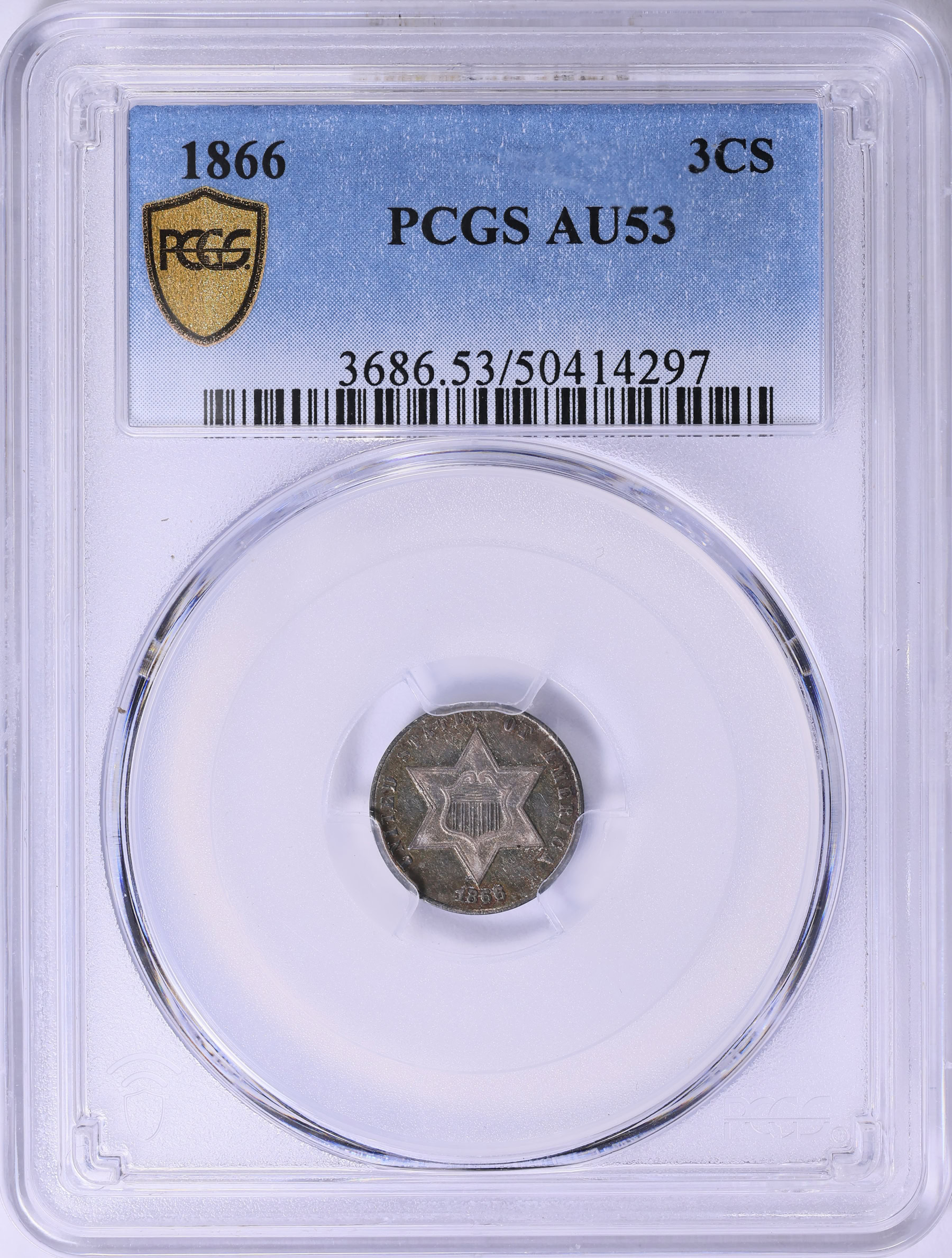 1866 Silver Three-Cent Piece PCGS AU-53 (Toned) (Item 2026020 ...