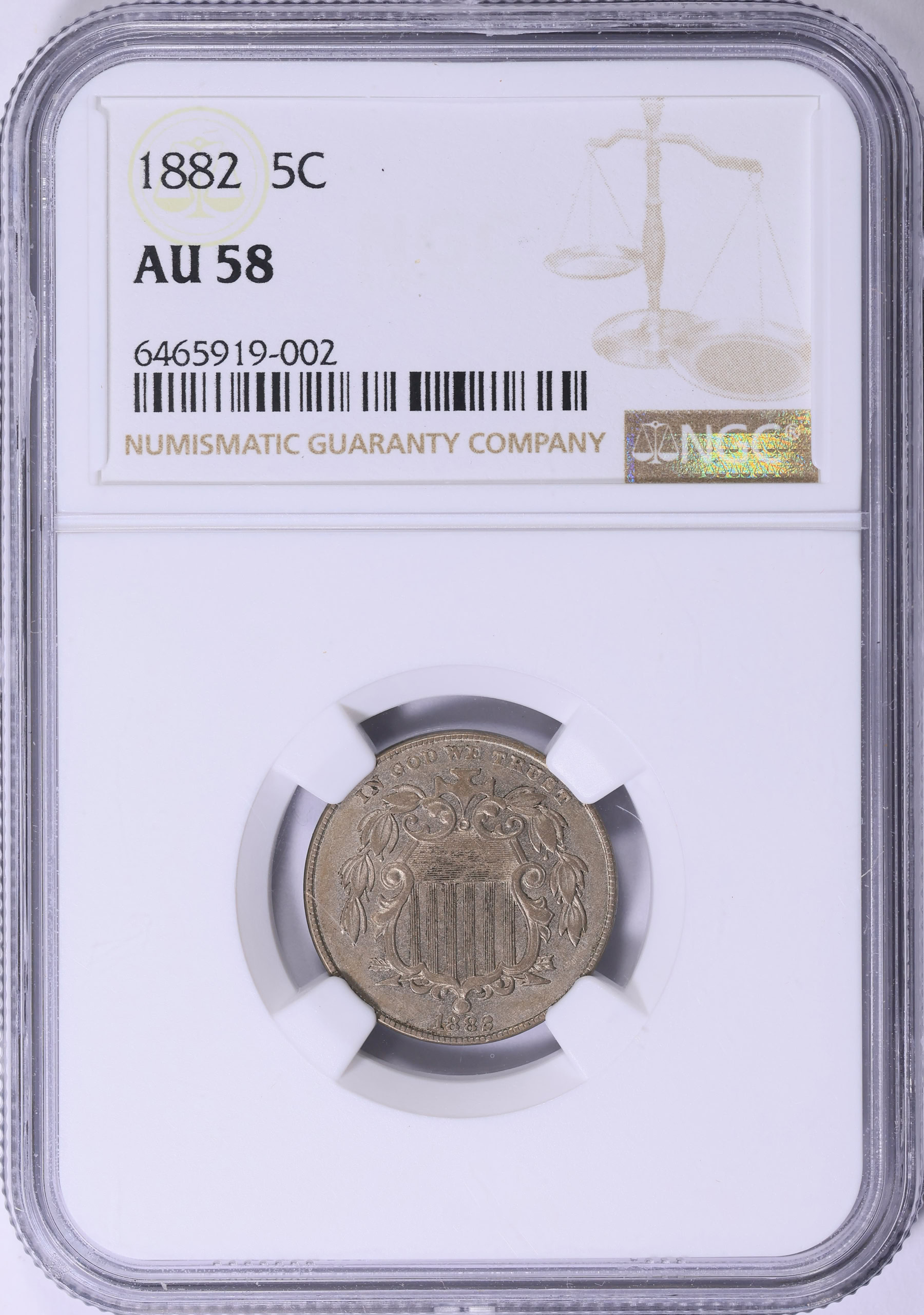 1882 Shield Nickel NGC AU-58 (Item 2026022) | GreatCollections Coin ...