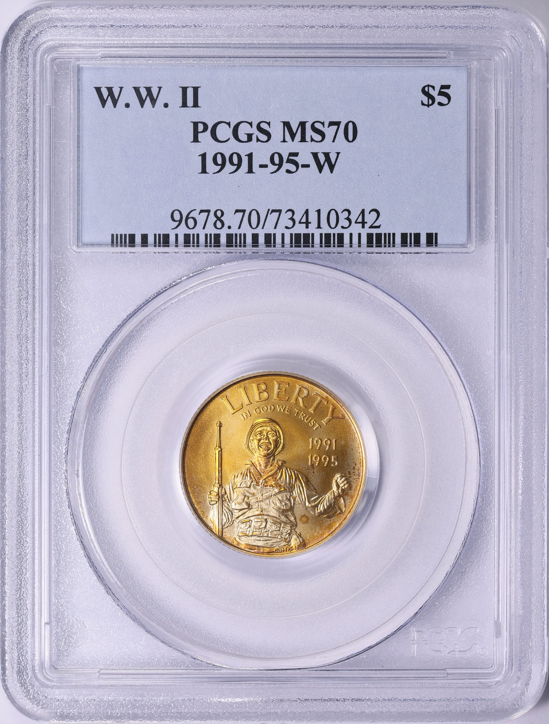 1991-95-W 50th Anniversary of World War II Gold $5 PCGS MS-70 (Toned ...