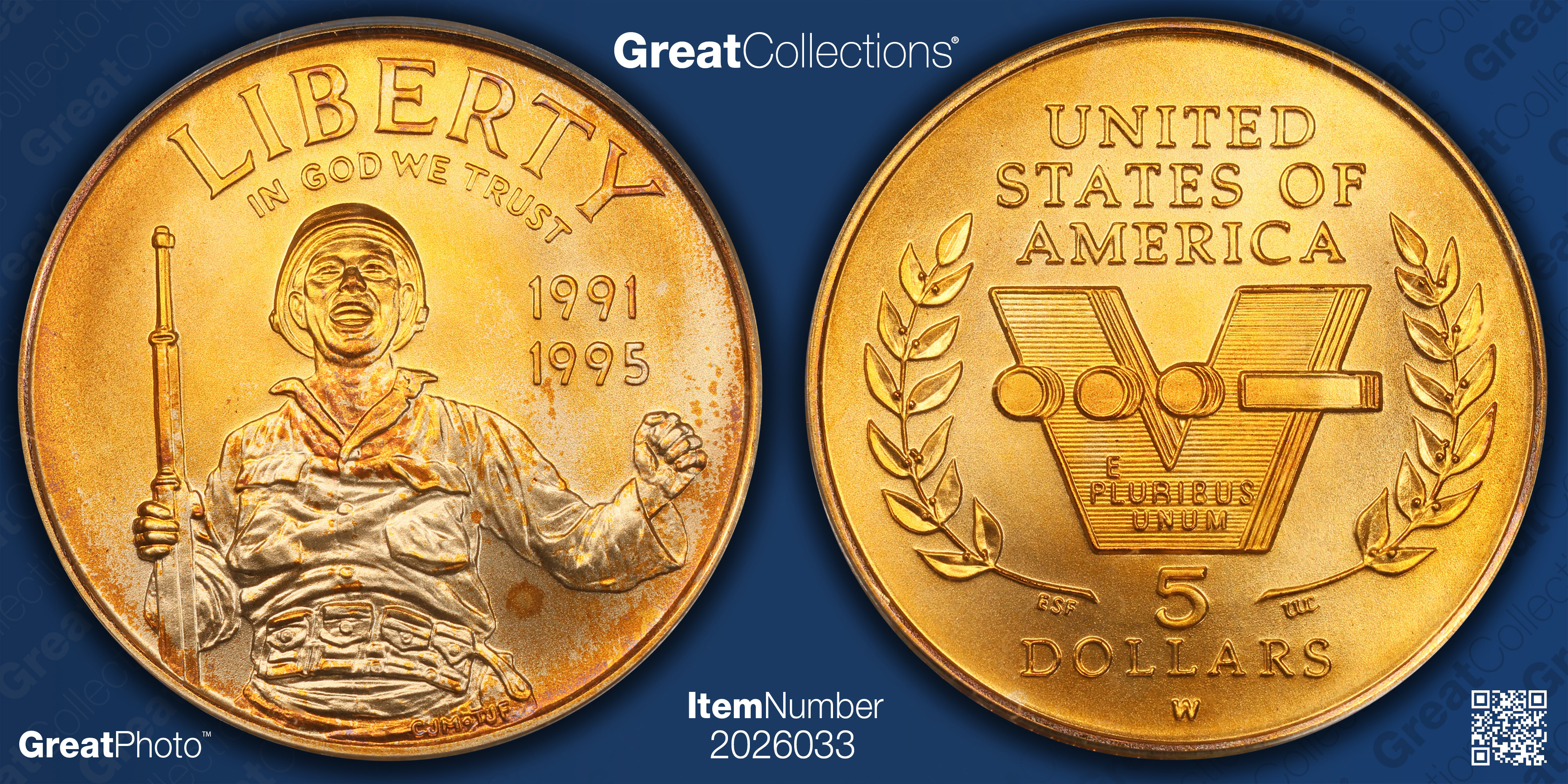 1991-95-W 50th Anniversary of World War II Gold $5 PCGS MS-70 (Toned ...
