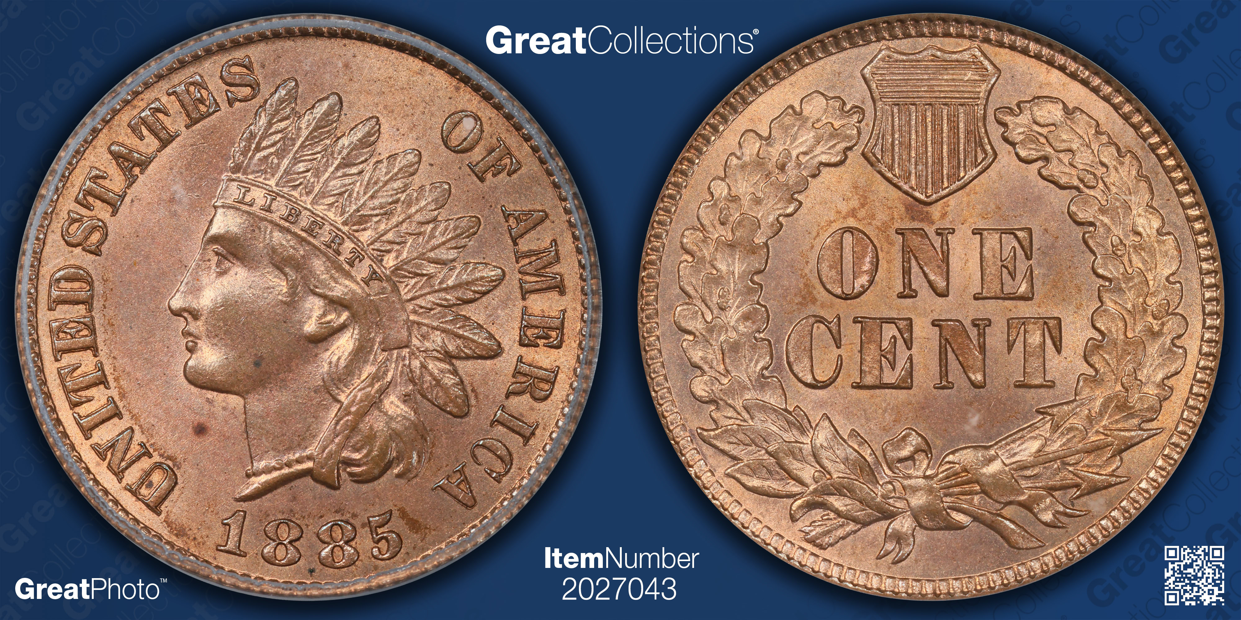 1885 Indian Cent ICG MS-64 RD (Item 2027043) | GreatCollections Coin ...