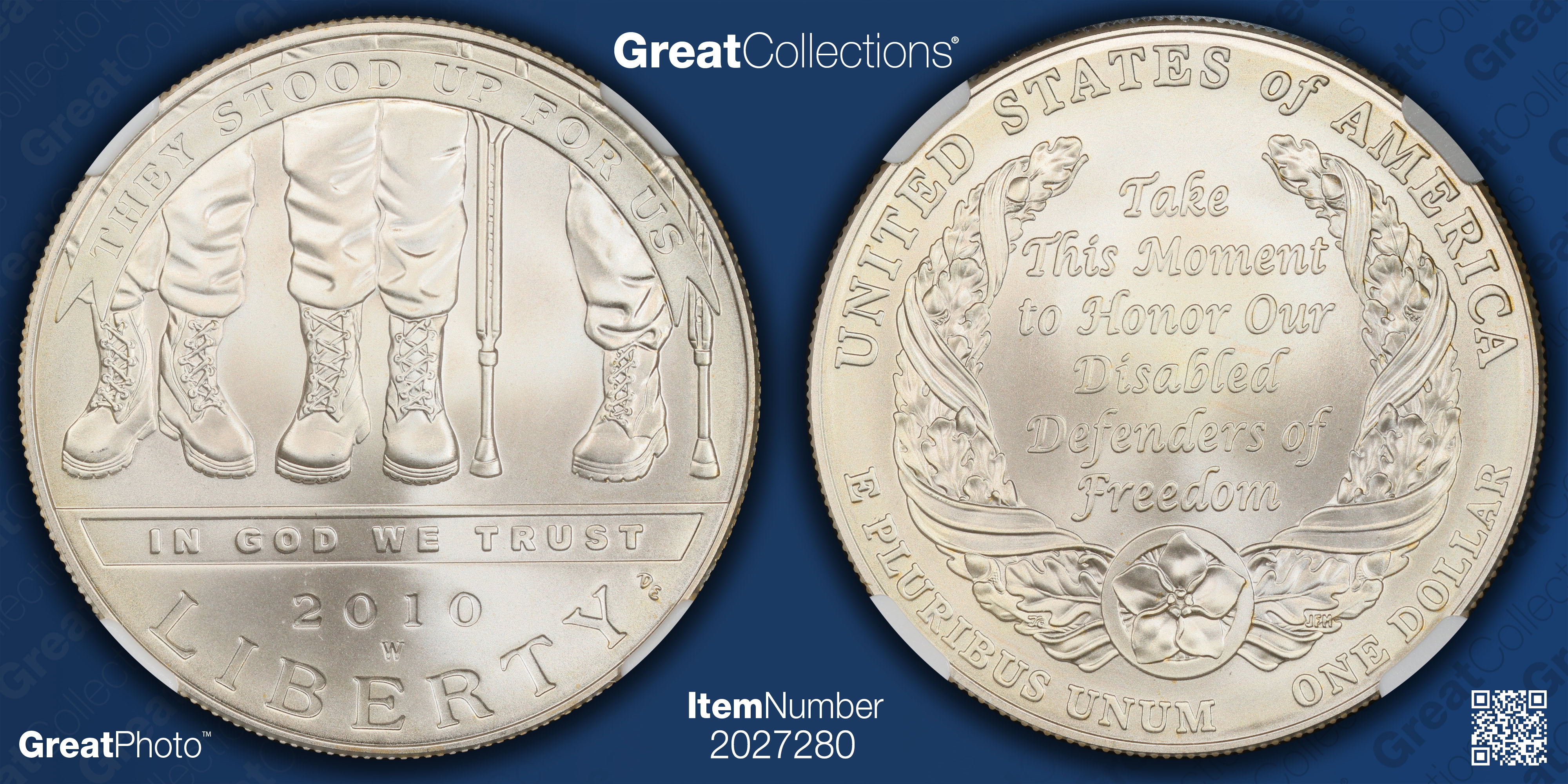 2010-W American Veterans Disabled for Life Silver Dollar NGC MS-70 ...
