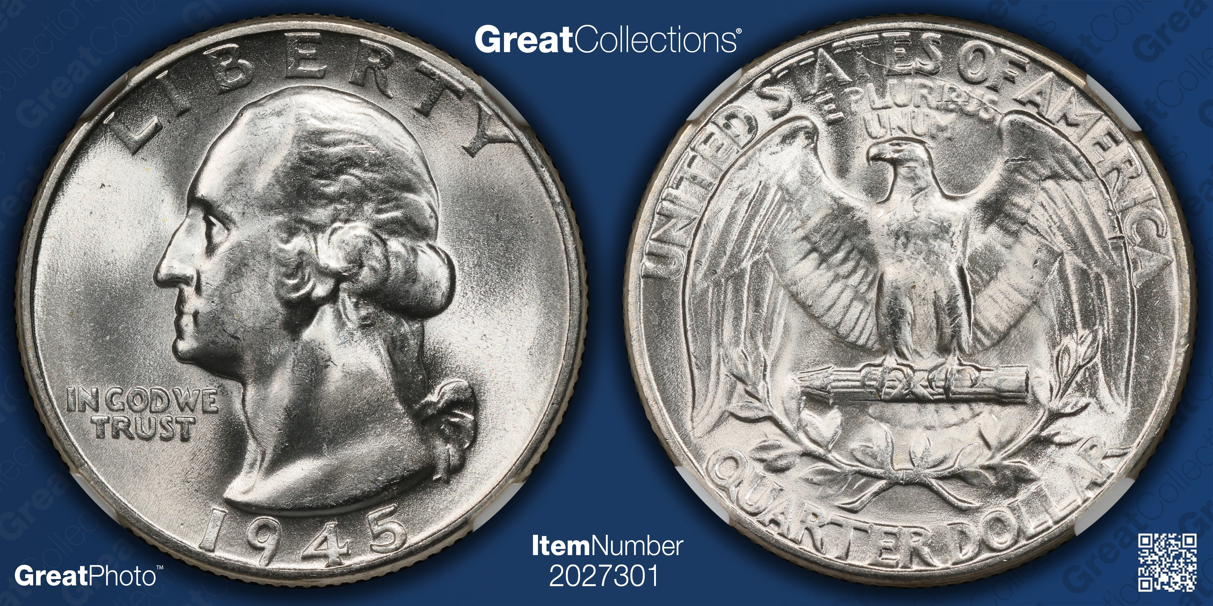 1945 Washington Quarter NGC MS-65 (Item 2027301) | GreatCollections ...
