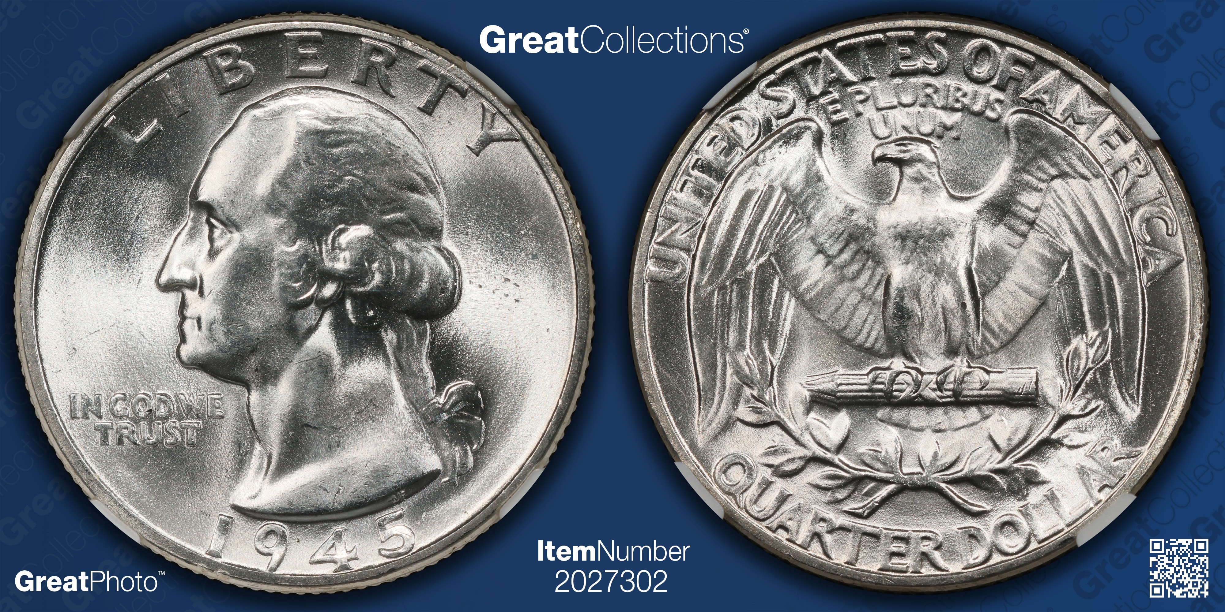 1945 Washington Quarter NGC MS-66 (Item 2027302) | GreatCollections ...