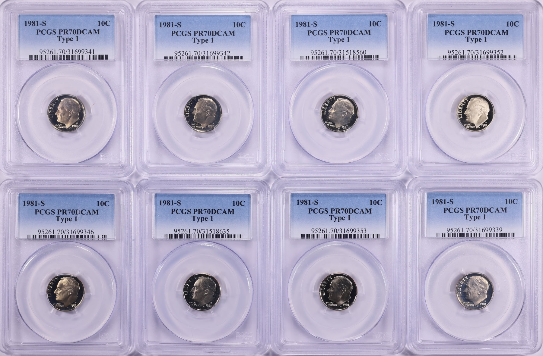 1981-S Roosevelt Dime Type 1 PCGS Proof-70 DCAM (15 Coins) (Item ...