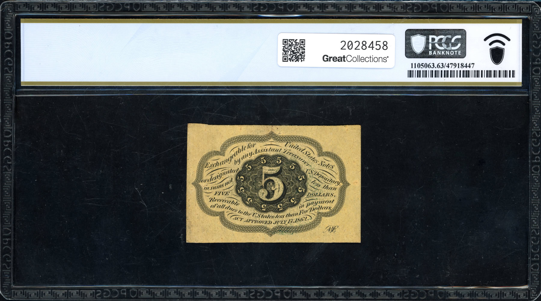 Fr. 1230 First Issue 5 Cents Fractional Currency Note Straight Edges ...