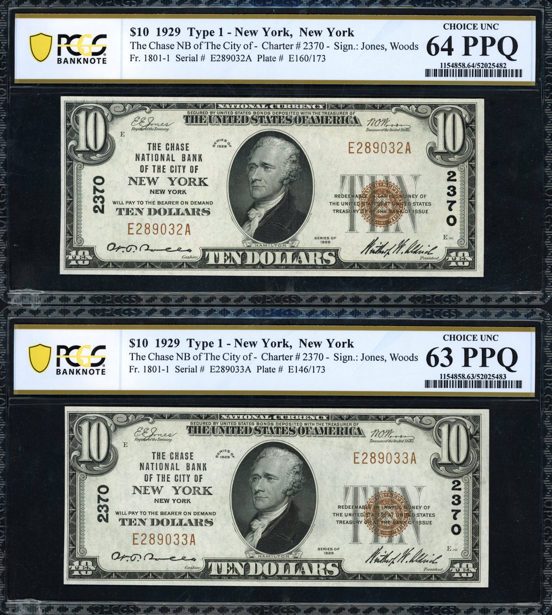 Fr. 1801-1 New York City, New York 1929 Type $10 Notes *Sequential ...