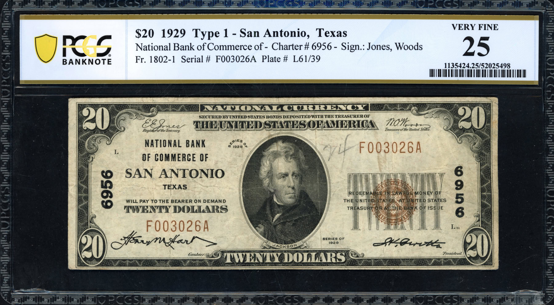 Fr. 1802-1 San Antonio, Texas 1929 Type 1 $20 Note National Bank of ...