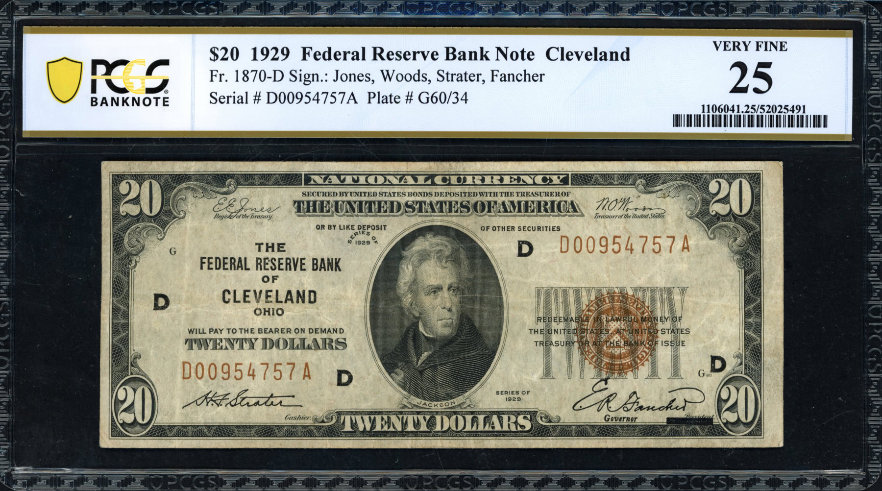 Fr. 1870-D (DA Block) 1929 $20 Cleveland Federal Reserve Bank Note ...
