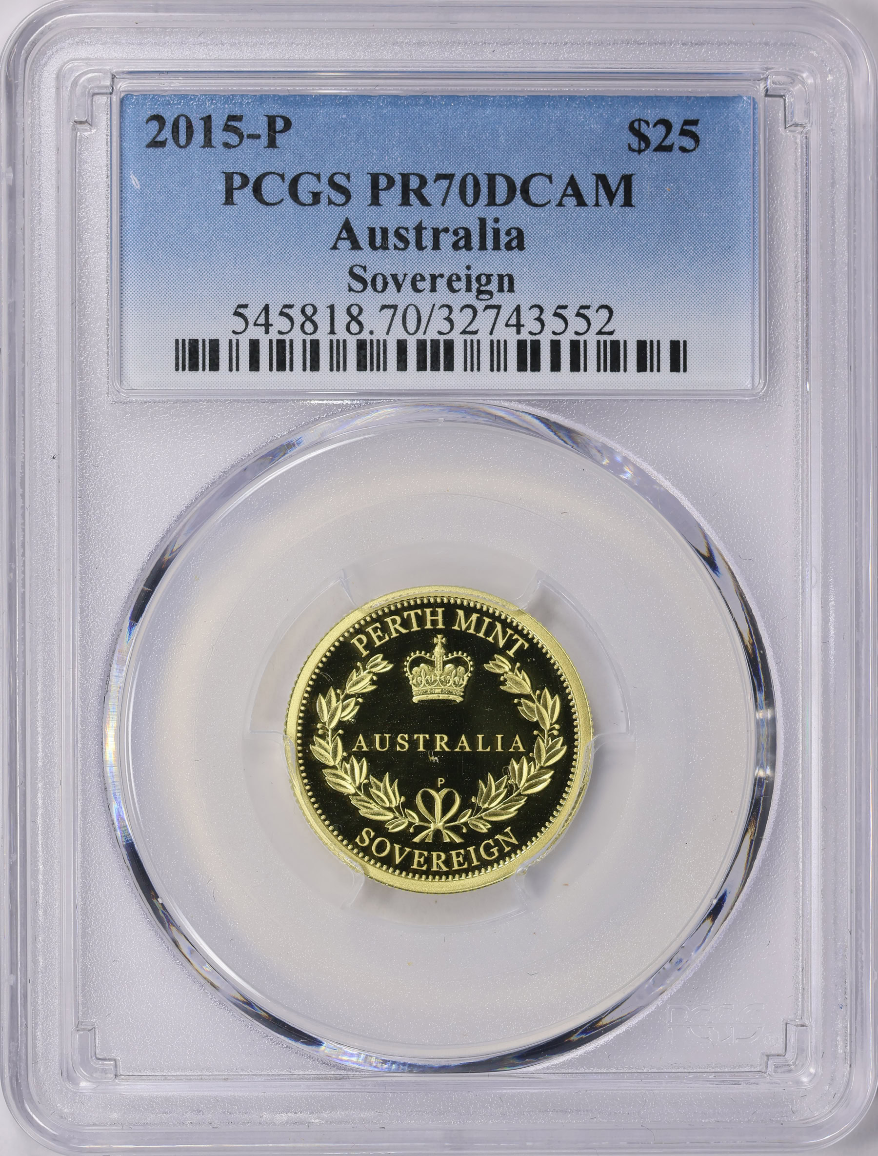 Australia 2015-P Gold $25 Perth Mint Sovereign KM-3304 PCGS Proof-70 ...