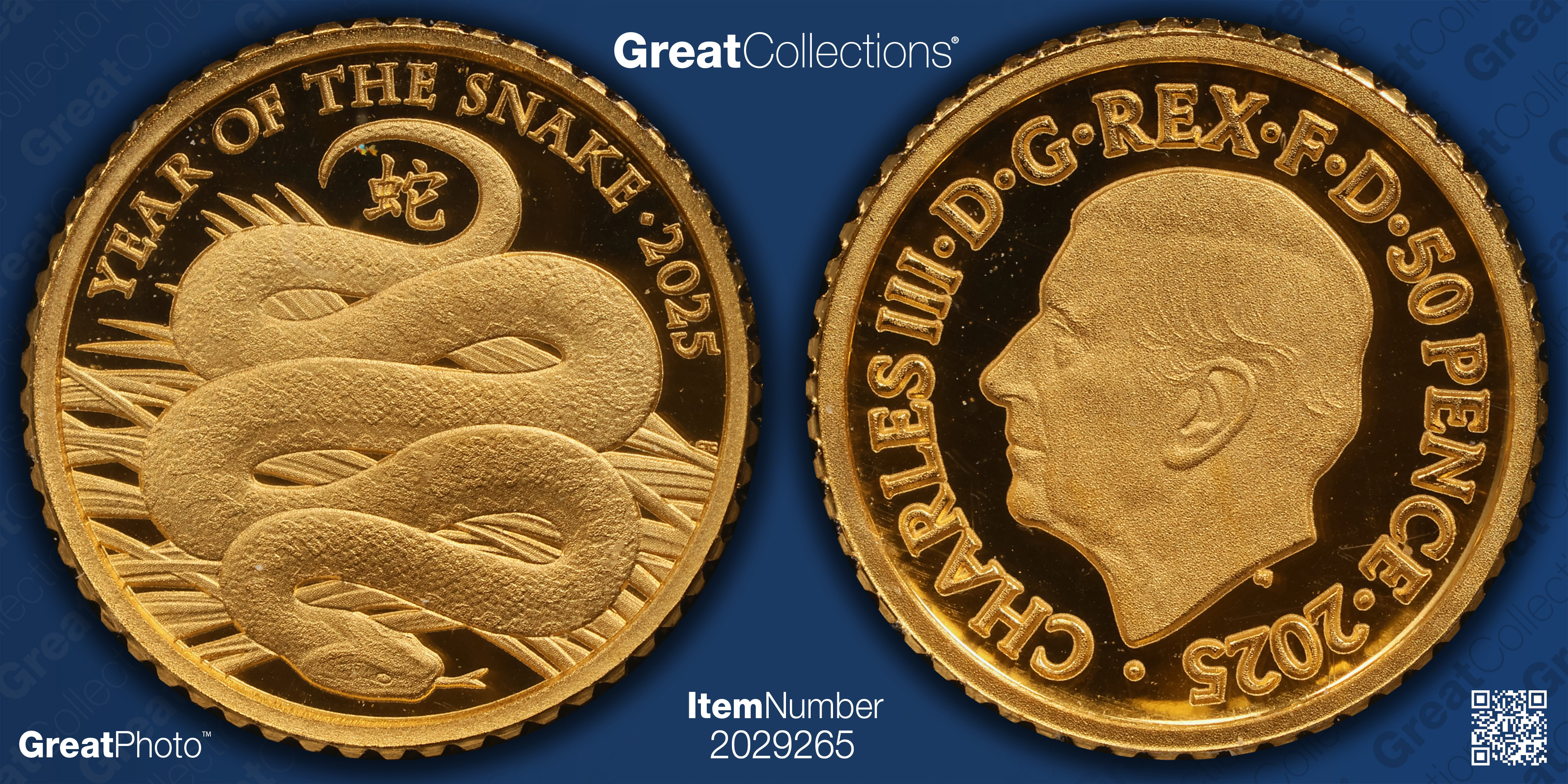 Great Britain 2025 Gold 50 Pence Lunar Series, Year of the Snake KM ...