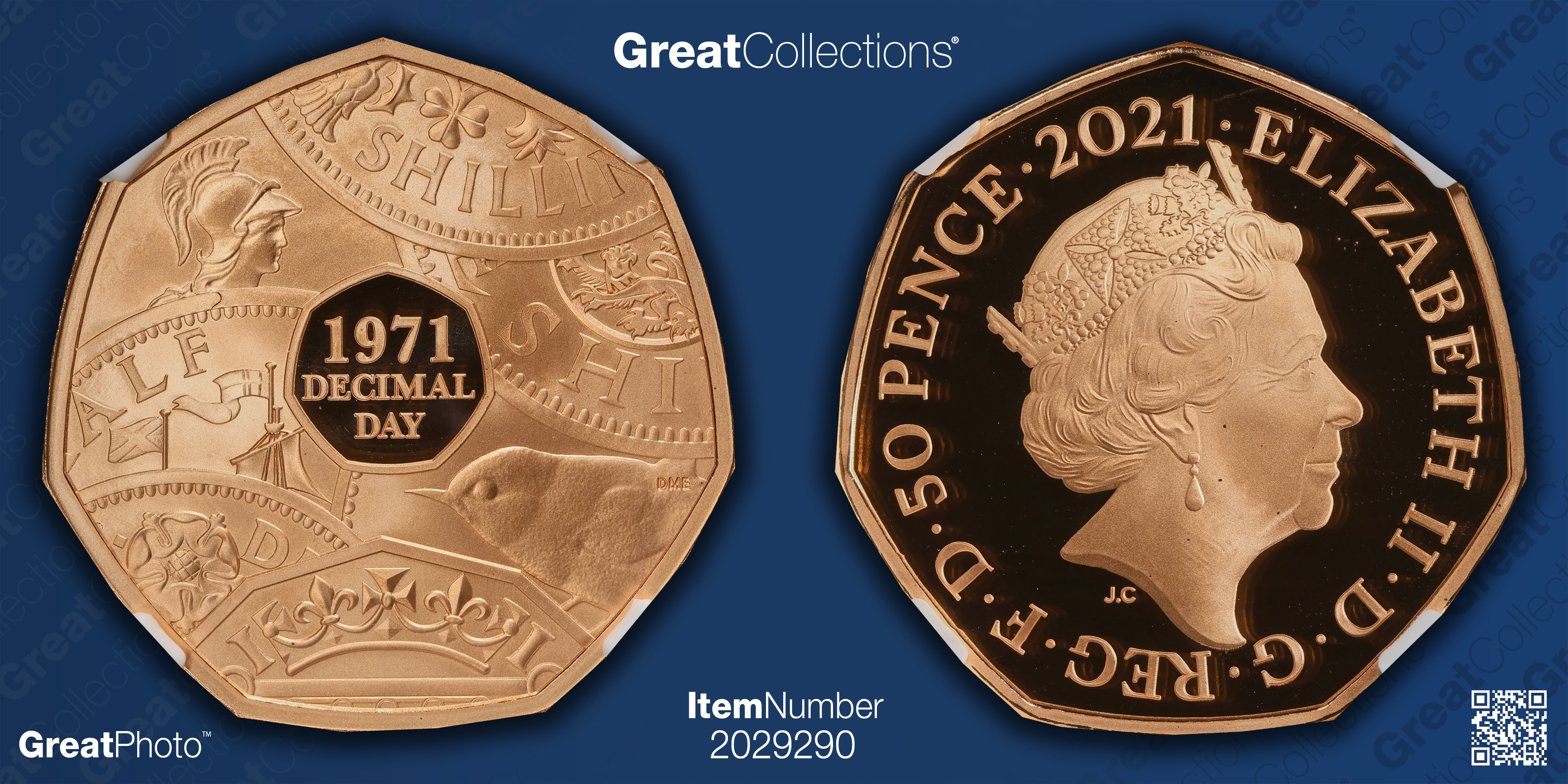 Great Britain 2021 Gold 50 Pence Decimal Day 50th Anniversary J. Clark ...