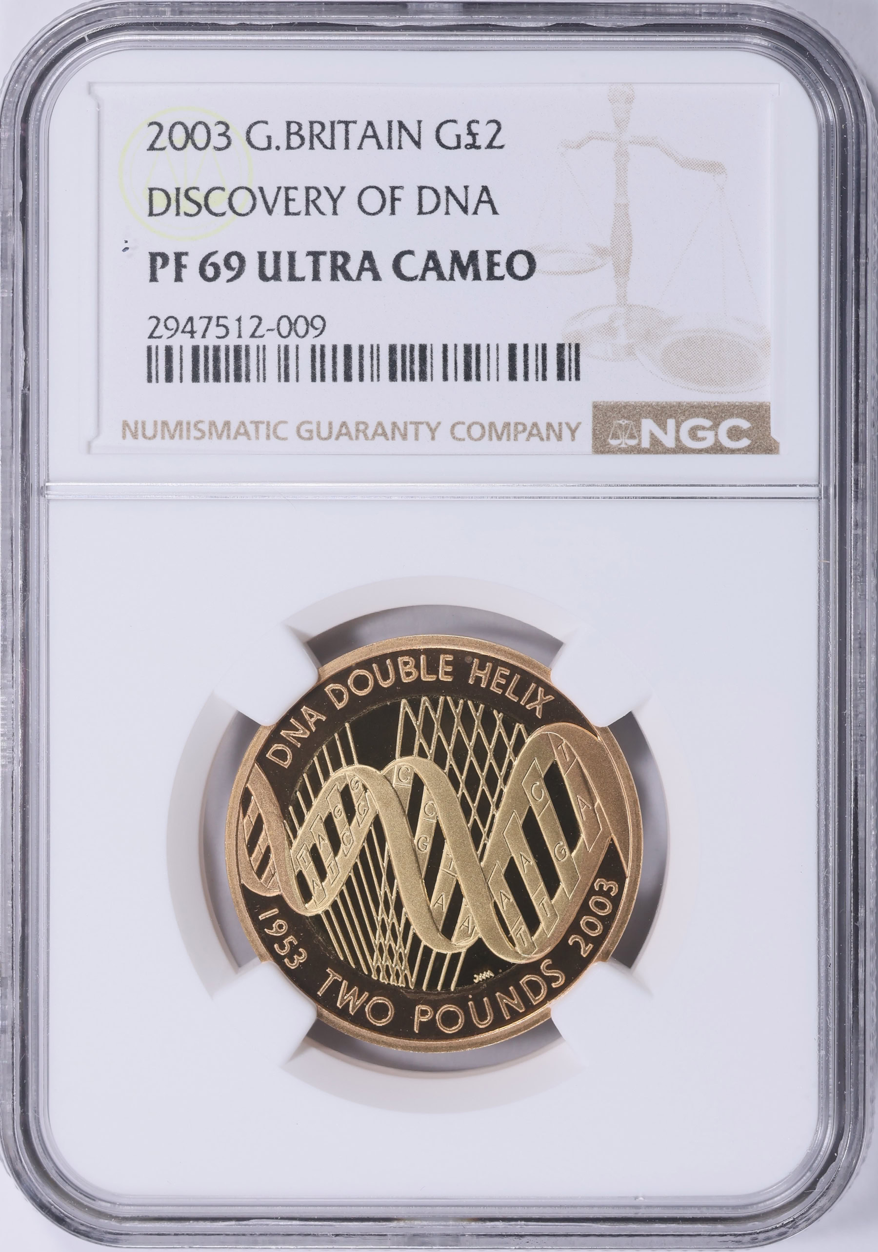 Great Britain 2003 Gold £2 DNA Discovery 50th Anniversary KM-1037b NGC ...