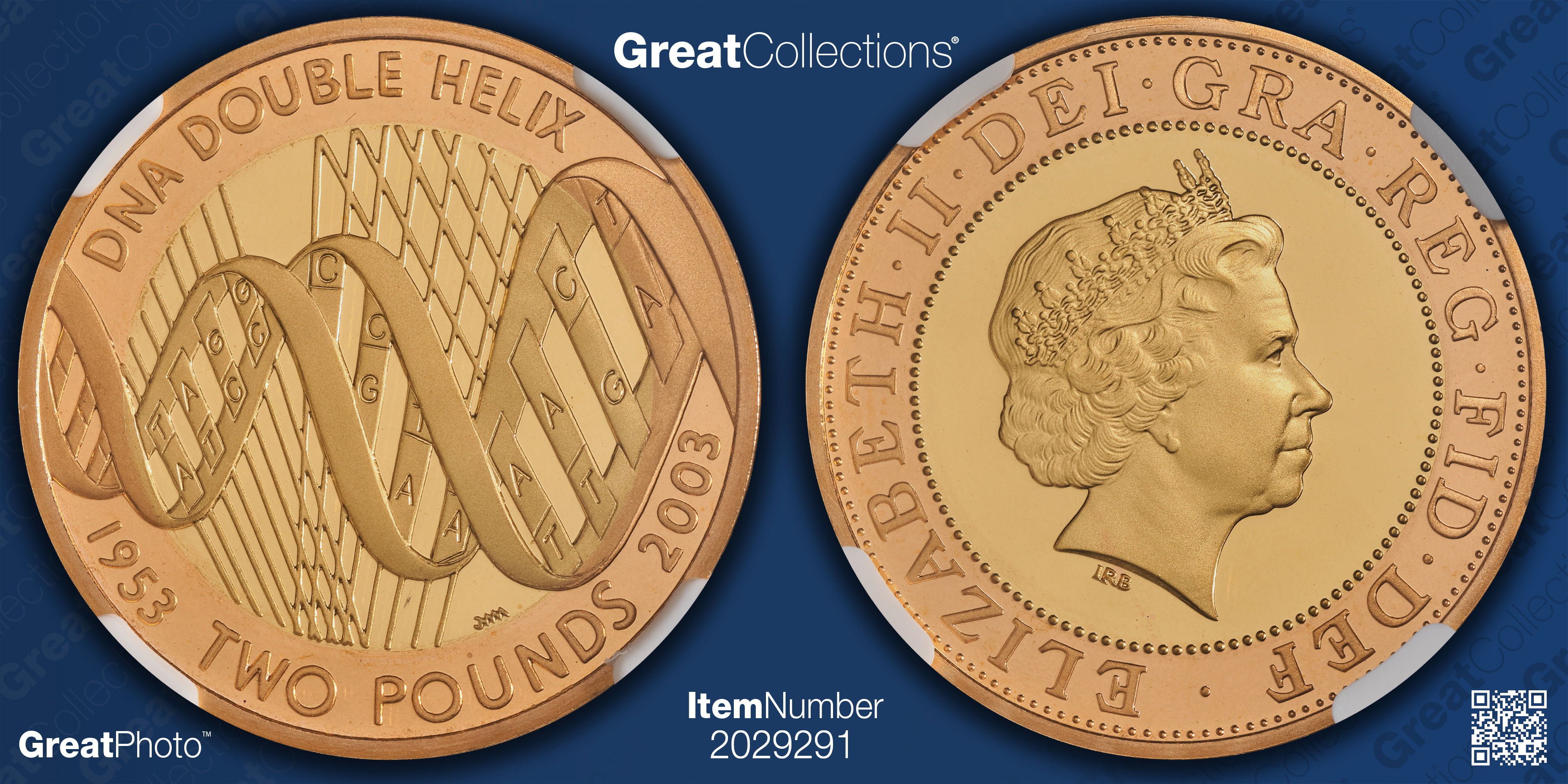 Great Britain 2003 Gold £2 DNA Discovery 50th Anniversary KM-1037b NGC ...