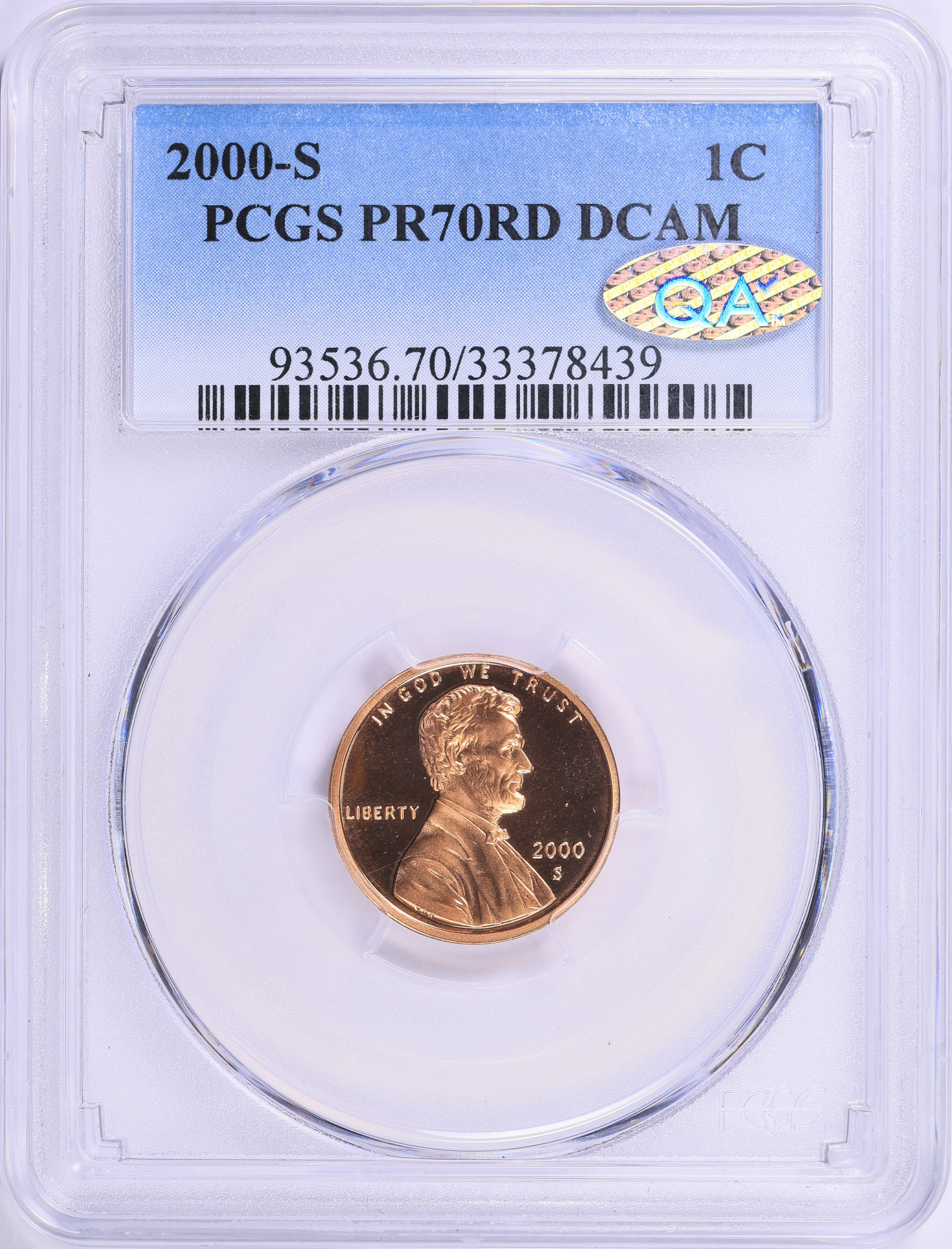 2000-S Lincoln Cent PCGS Proof-70 RD DCAM (QA) (Item 2029320 ...