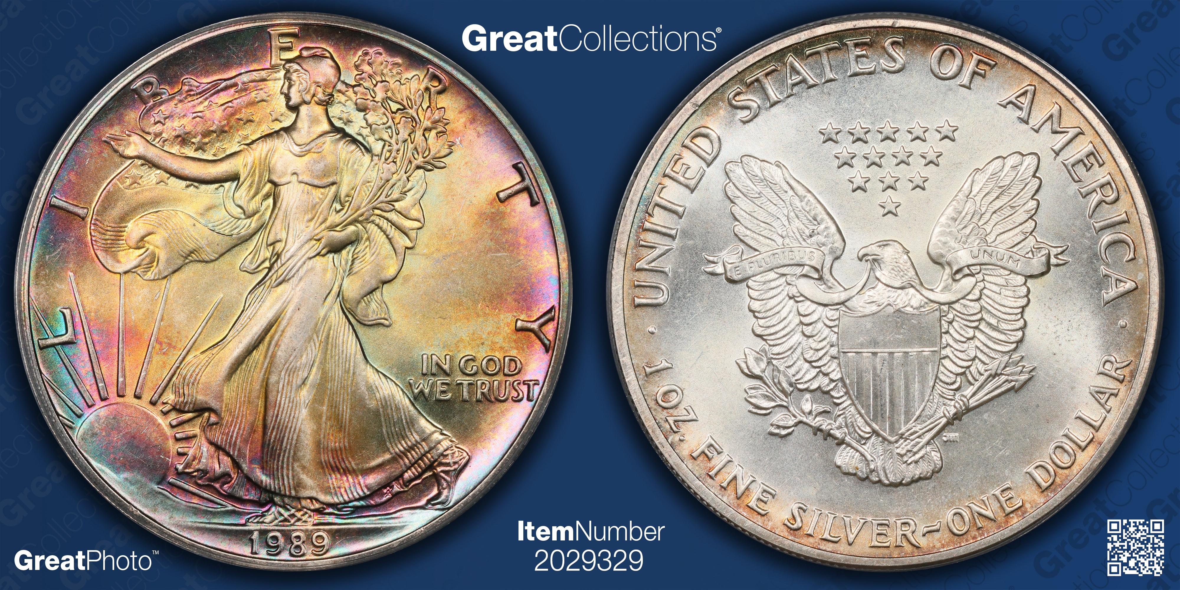 1989 $1 Silver Eagle PCGS MS-64 (Green Doily Retro Label) (Toned) (Item ...