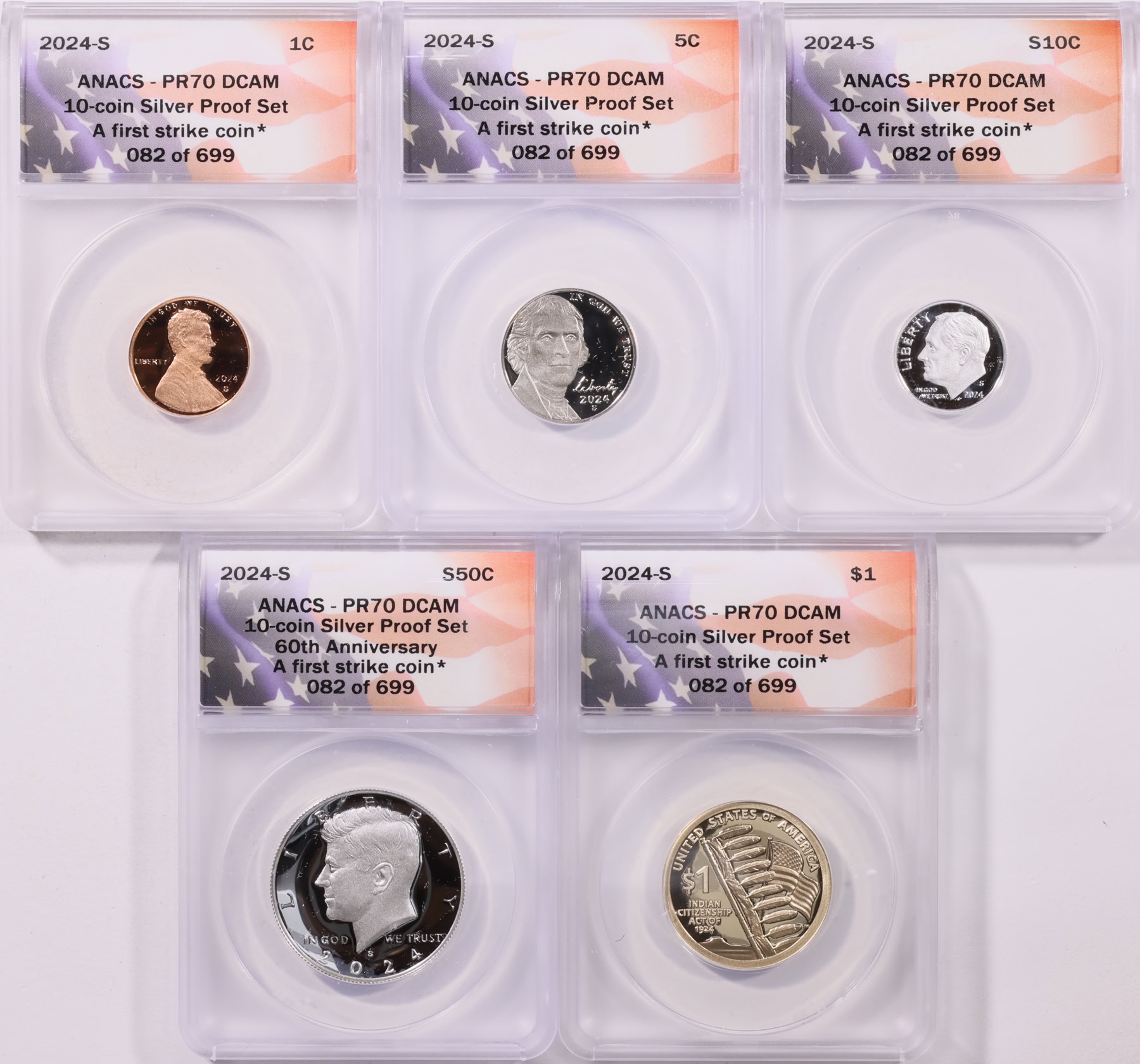 2024-S 1c-$1 Proof Set First Strike ANACS Proof-70 DCAM (10 Coins ...