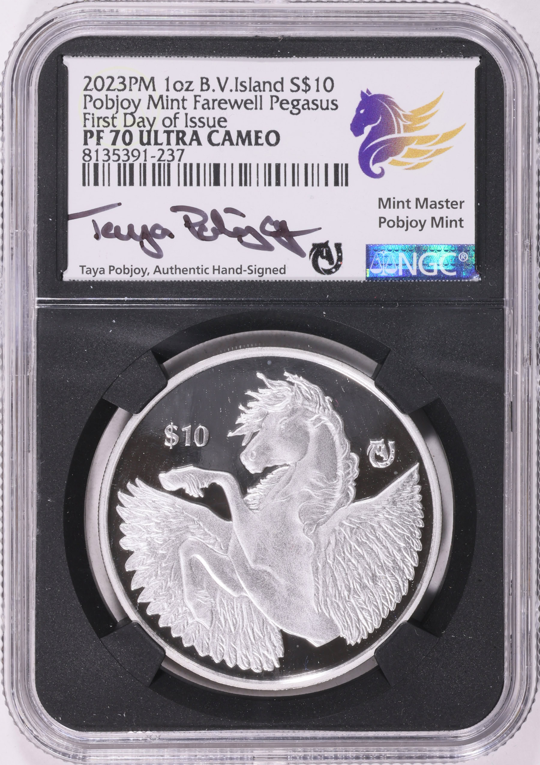 British Virgin Islands 2023-PM Silver $10 Pobjoy Mint Farewell Pegasus ...