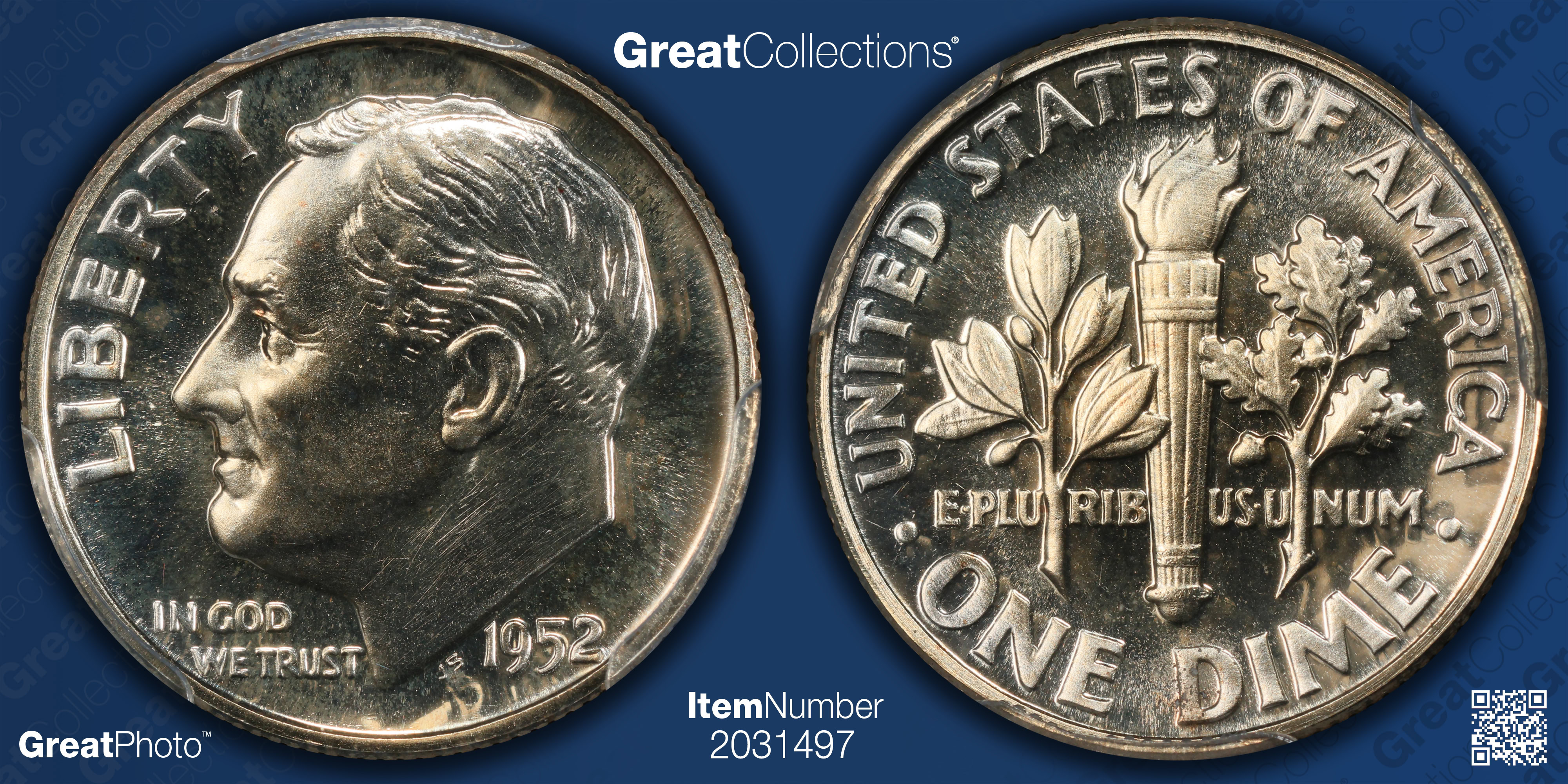 1952 Roosevelt Dime PCGS Proof-67 (Item 2031497) | GreatCollections ...