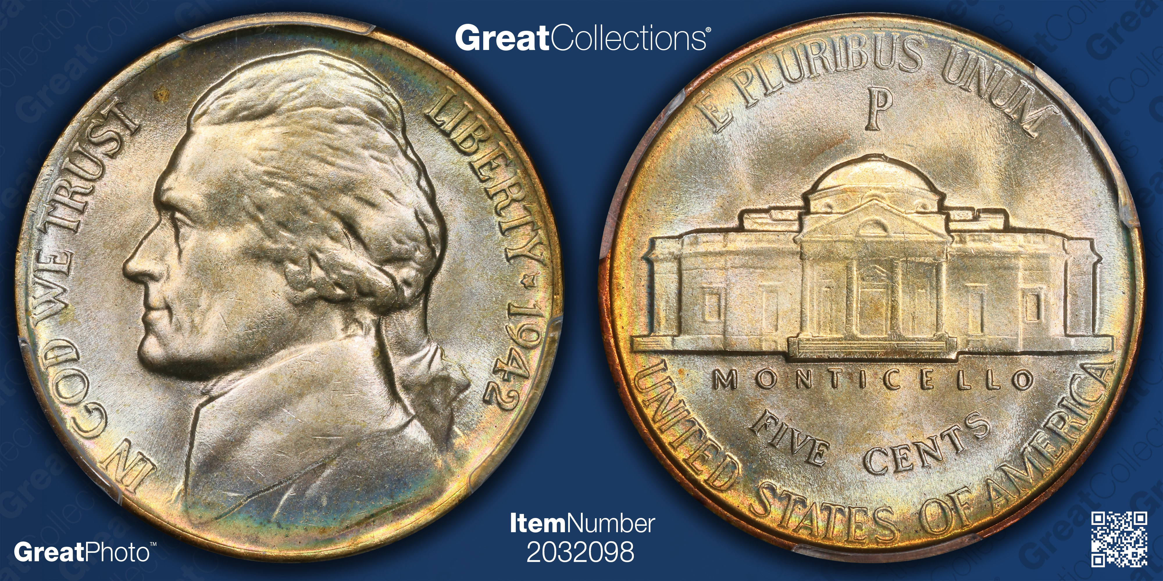 1942-P Jefferson Nickel Type 2 PCGS MS-66 (Toned) (Item 2032098 ...