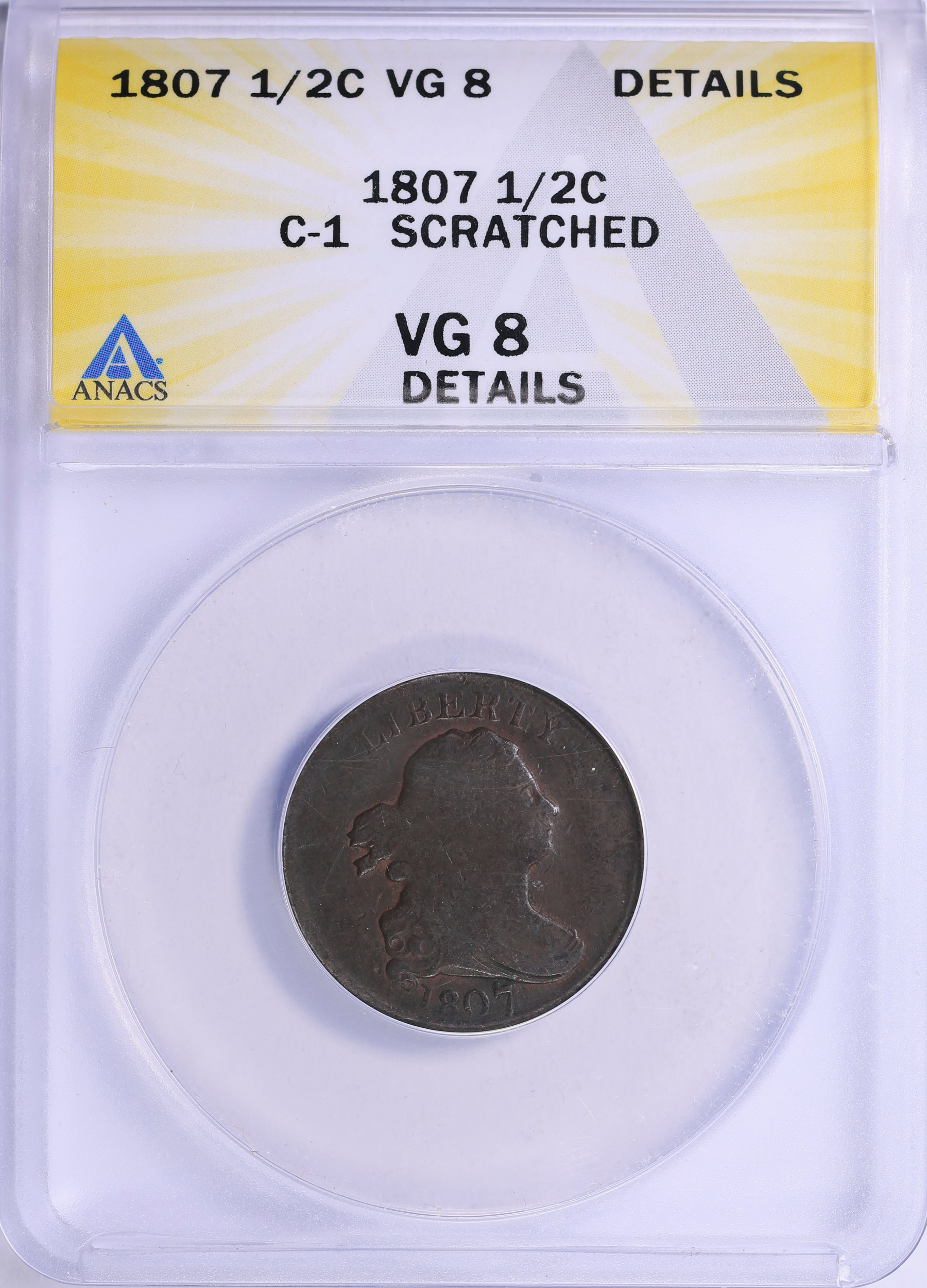 1807 Draped Bust Half Cent Cohen 1 ANACS VG-08 Details (Item 2032296 ...