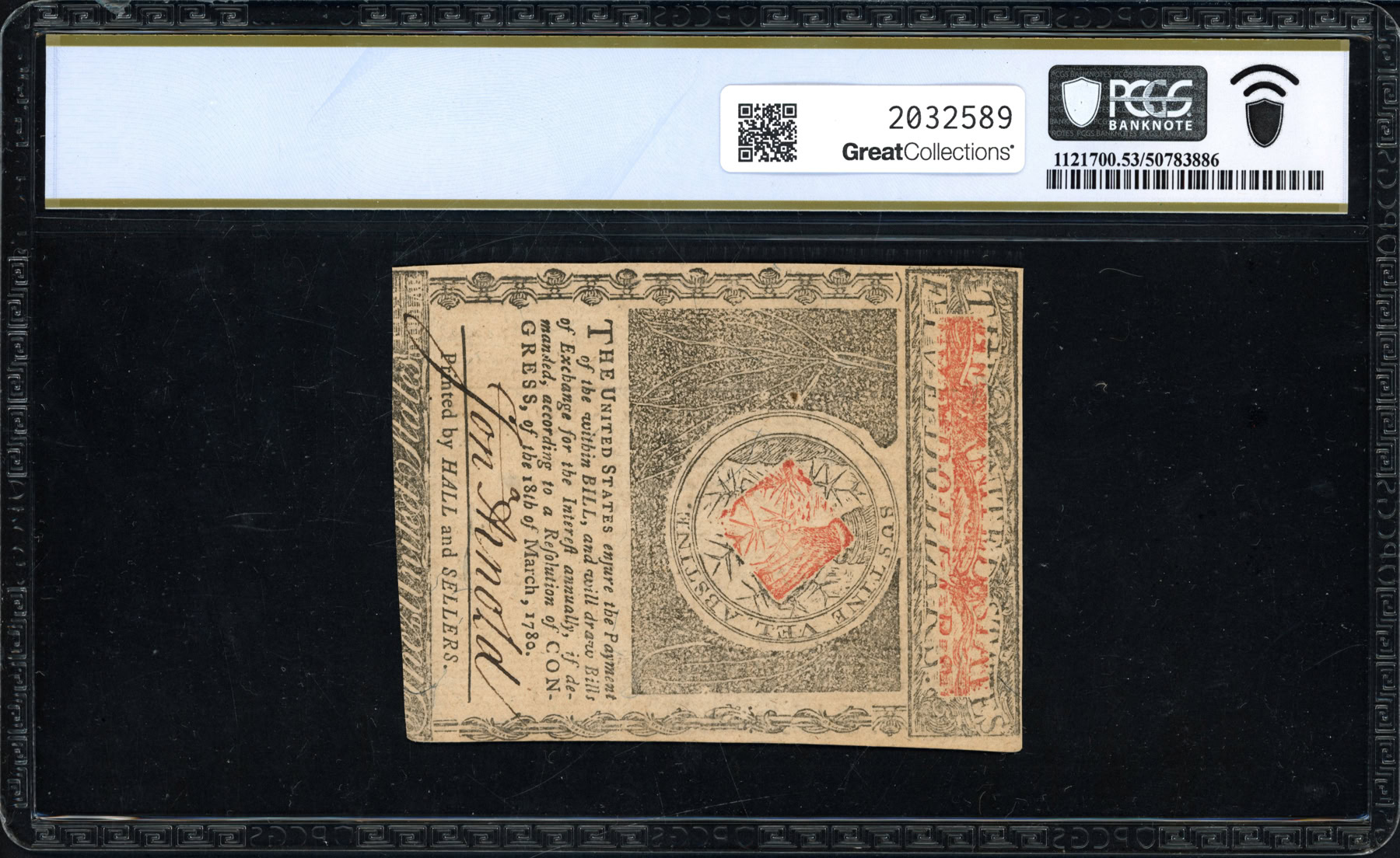 Fr. RI-286 July 2, 1780 $5 Rhode Island Colonial Note PCGS Banknote ...