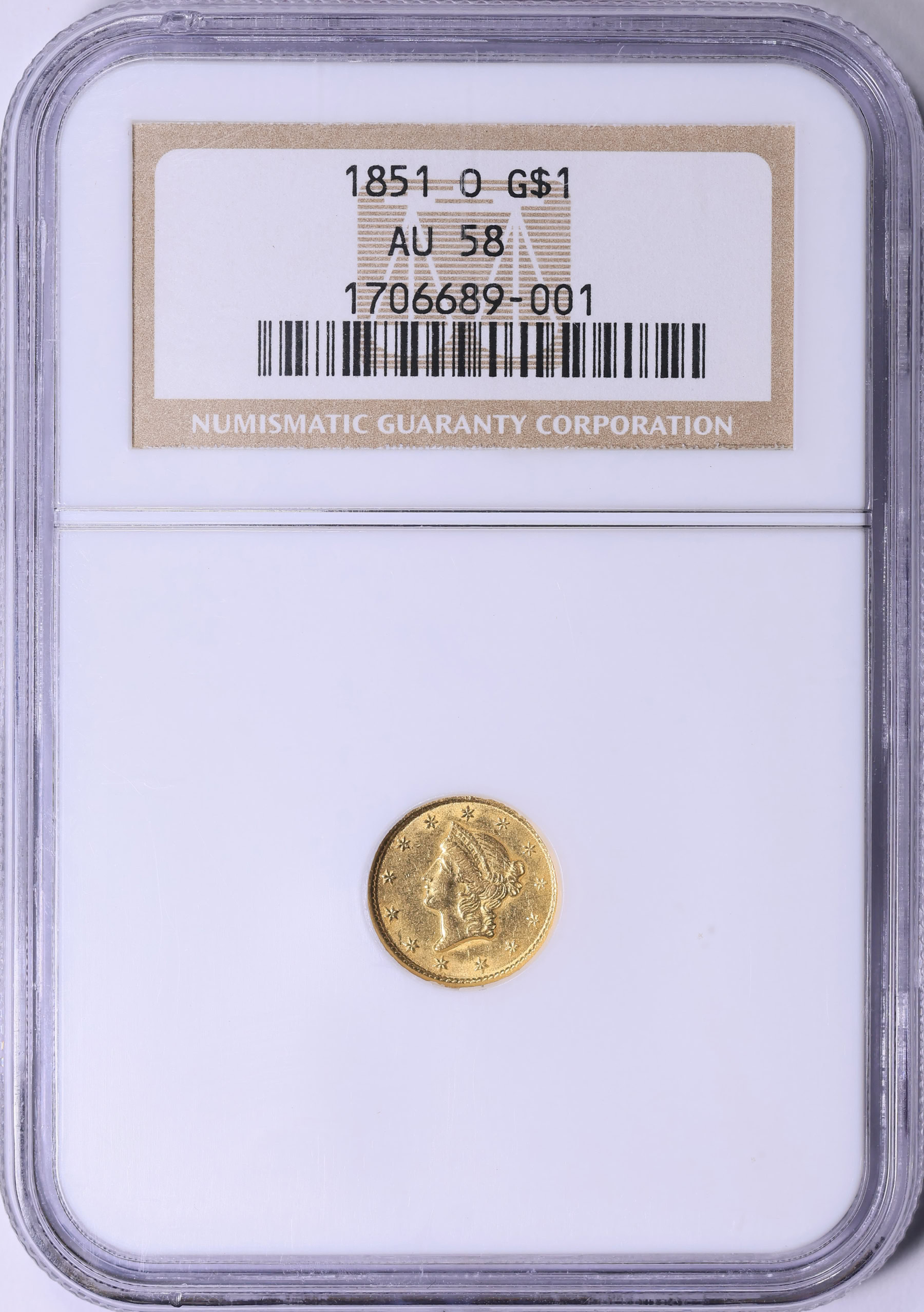 1851-O Liberty Gold Dollar NGC AU-58 (Item 2032736) | GreatCollections ...