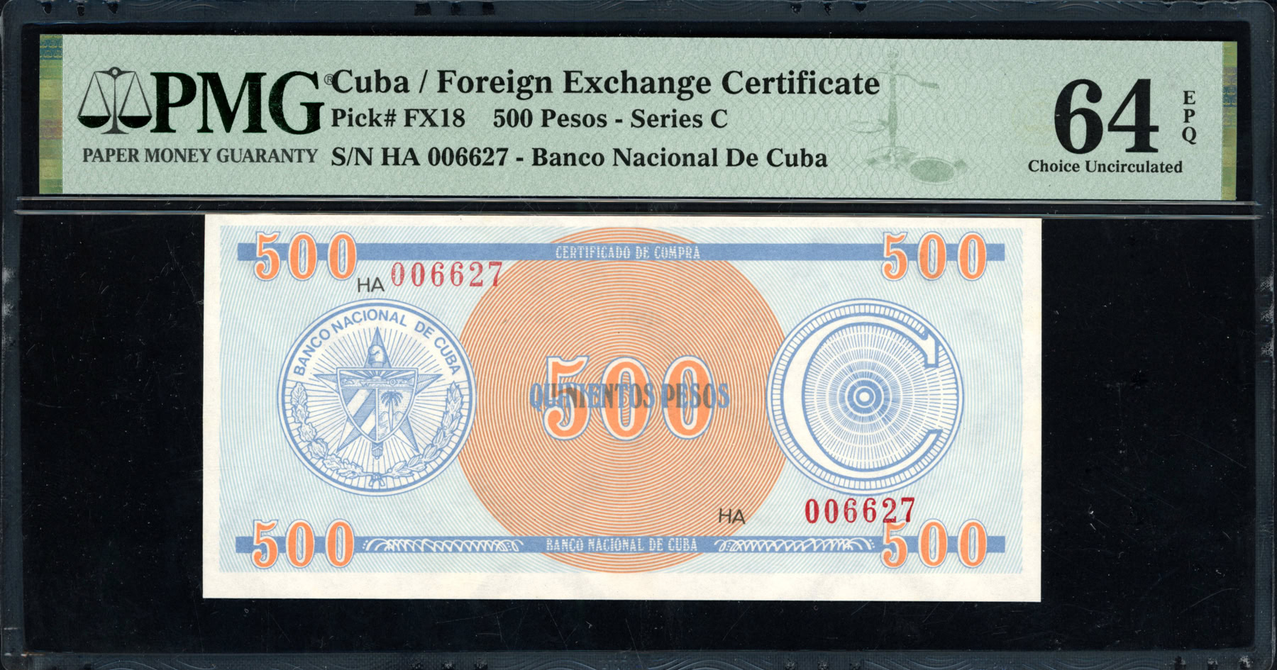 Cuba Series C 1, 5, & 500 Pesos Banco Nacional de Cuba Foreign Exchange ...