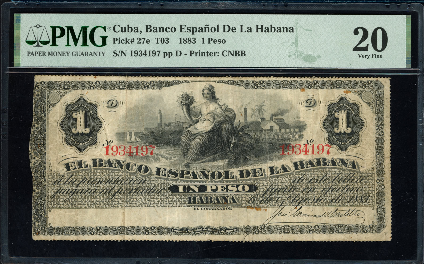 Cuba 1883 1 Peso Banco Espanol de la Habana Note SCWPM-27e PMG Very ...