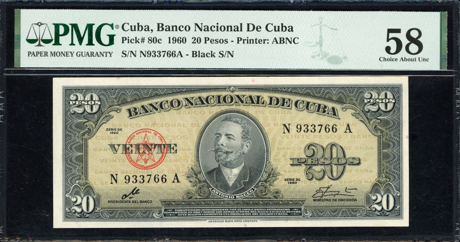 Cuba 1960 20 Pesos Banco Nacional de Cuba Note SCWPM-80c PMG Choice ...