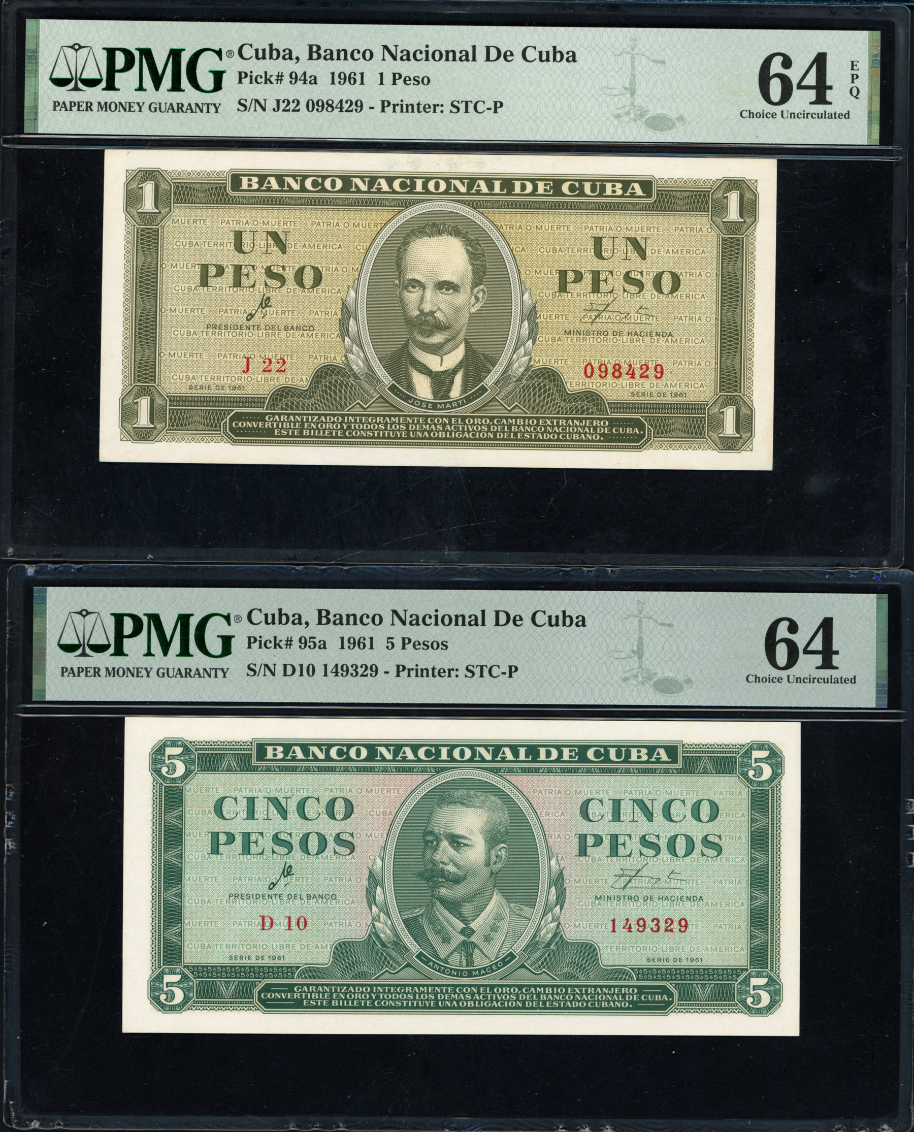 Cuba 1961 1 to 100 Pesos Banco Nacional de Cuba Notes Denomination Set ...