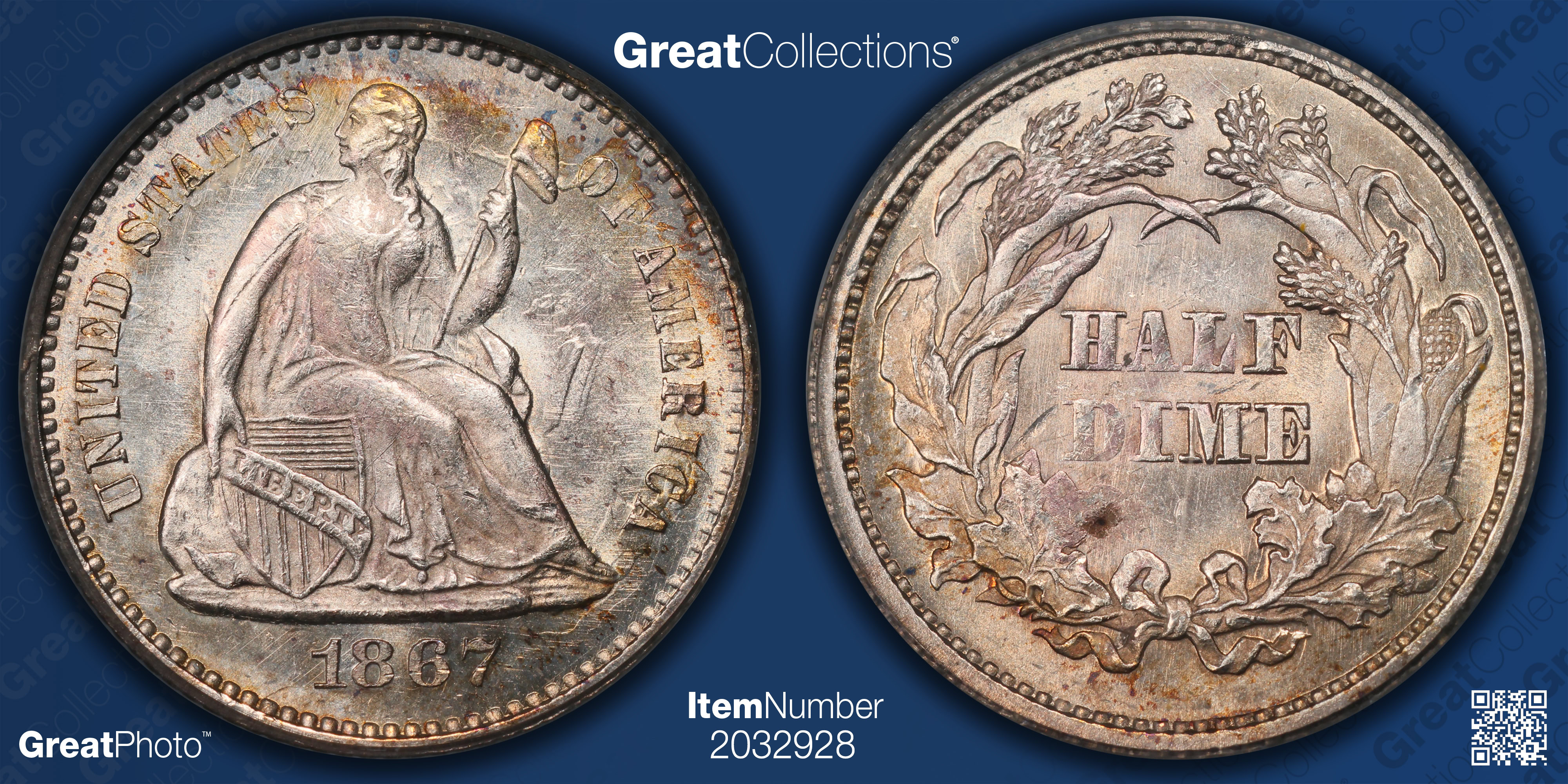 1867 Seated Liberty Half Dime PCGS MS-63 (CAC Green) (Item 2032928 ...