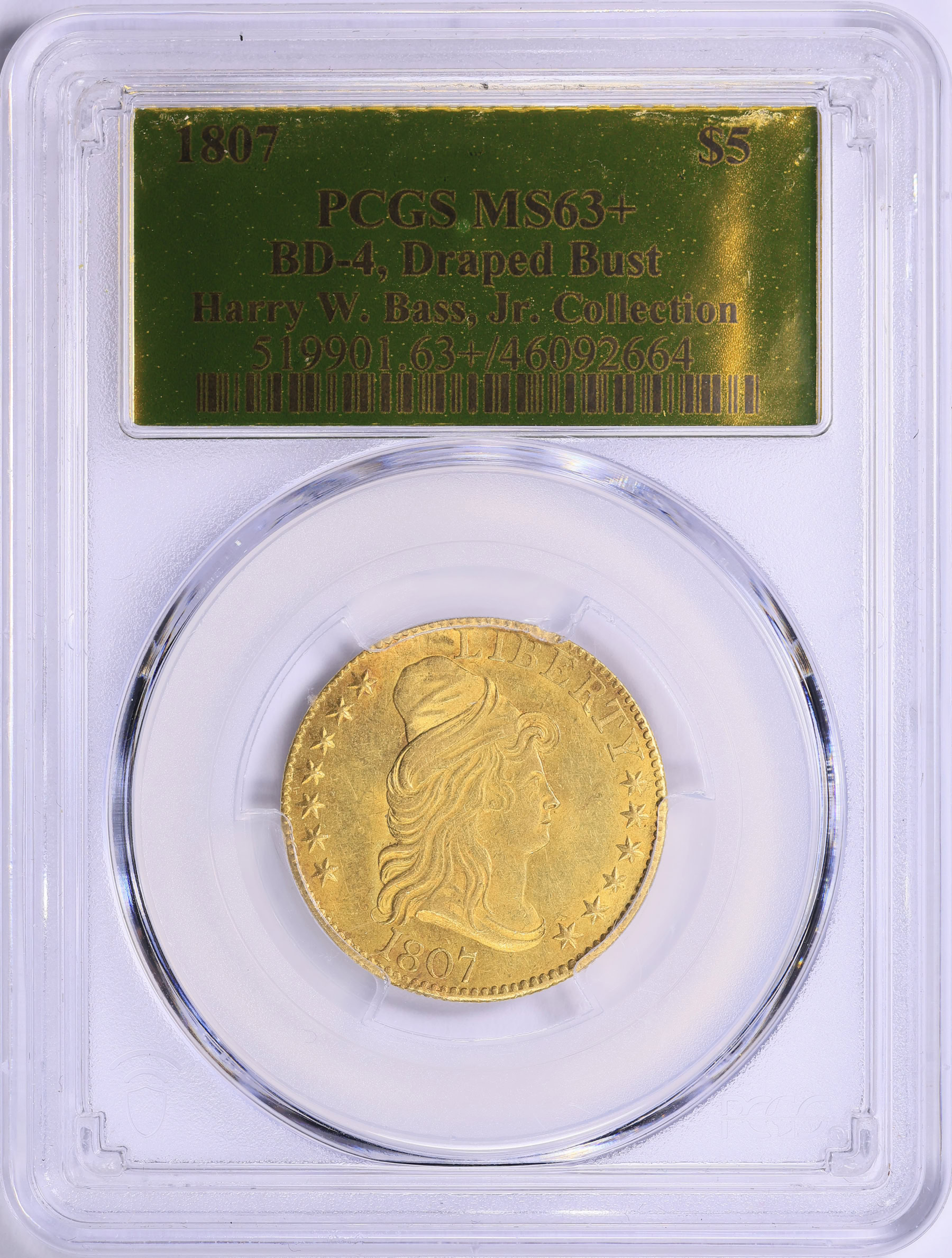 1807 Capped Bust Right Gold Half Eagle BD-4 PCGS MS-63+ (Gold Foil ...
