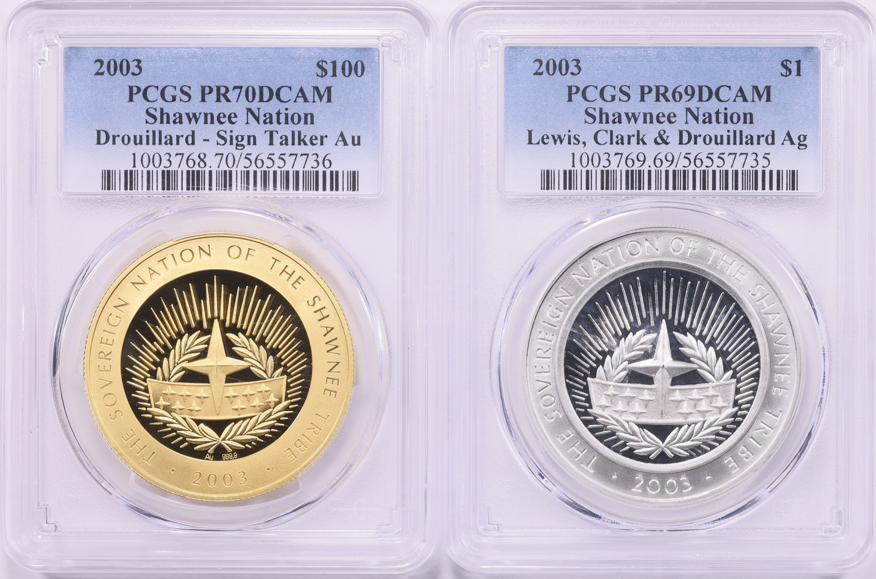 Shawnee Nation 2003 Gold $100 and Silver $1 Lewis, Clark & Drouillard ...