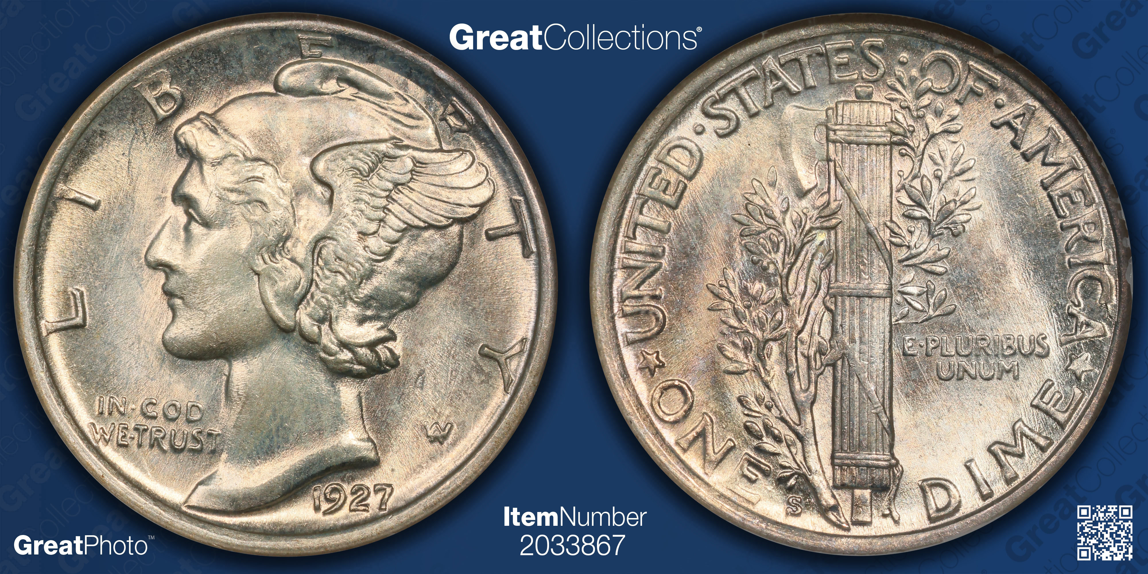 1927-S Mercury Dime NGC MS-64 (Item 2033867) | GreatCollections Coin ...