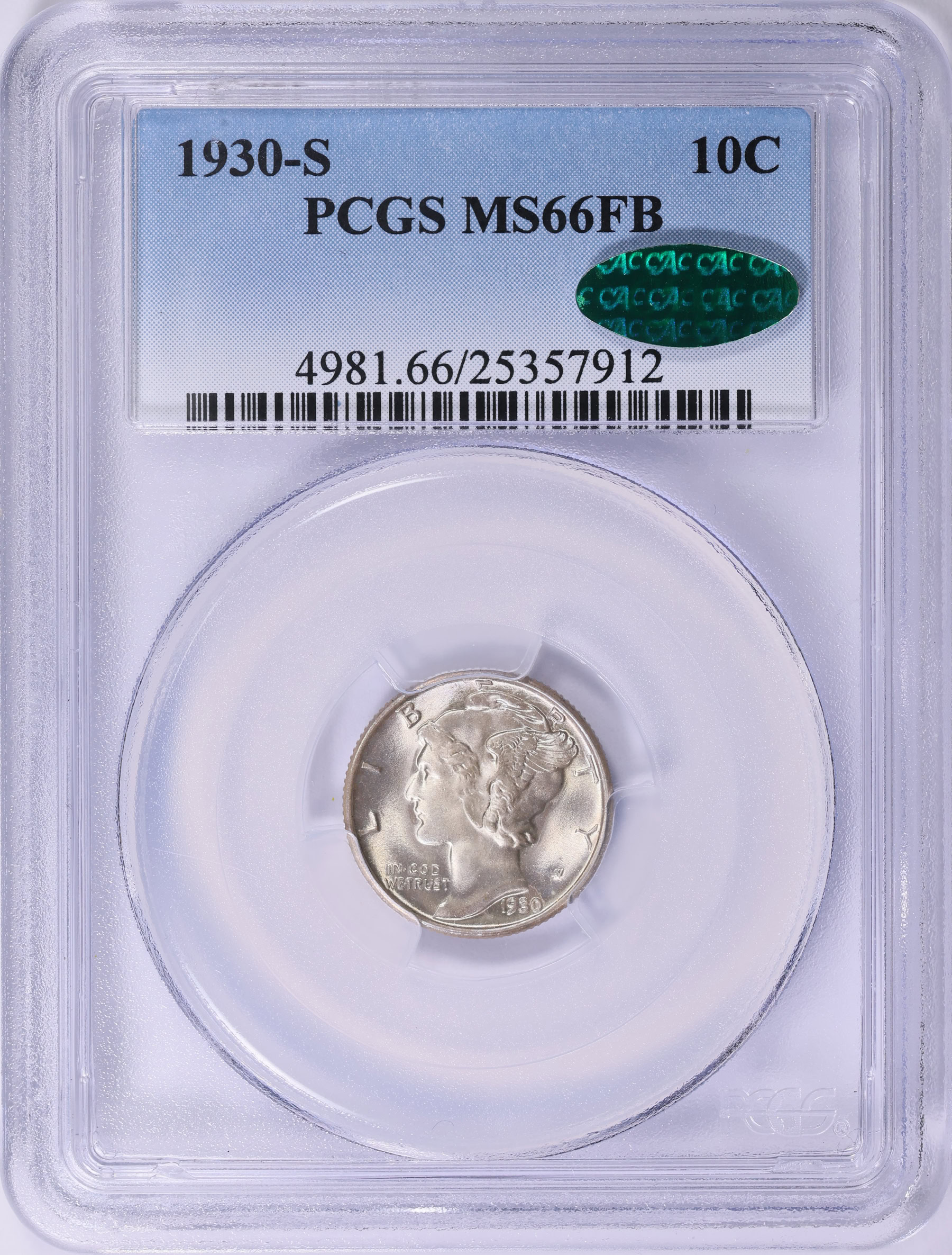 1930-S Mercury Dime PCGS MS-66 FB (CAC Green) (Item 2033882 ...