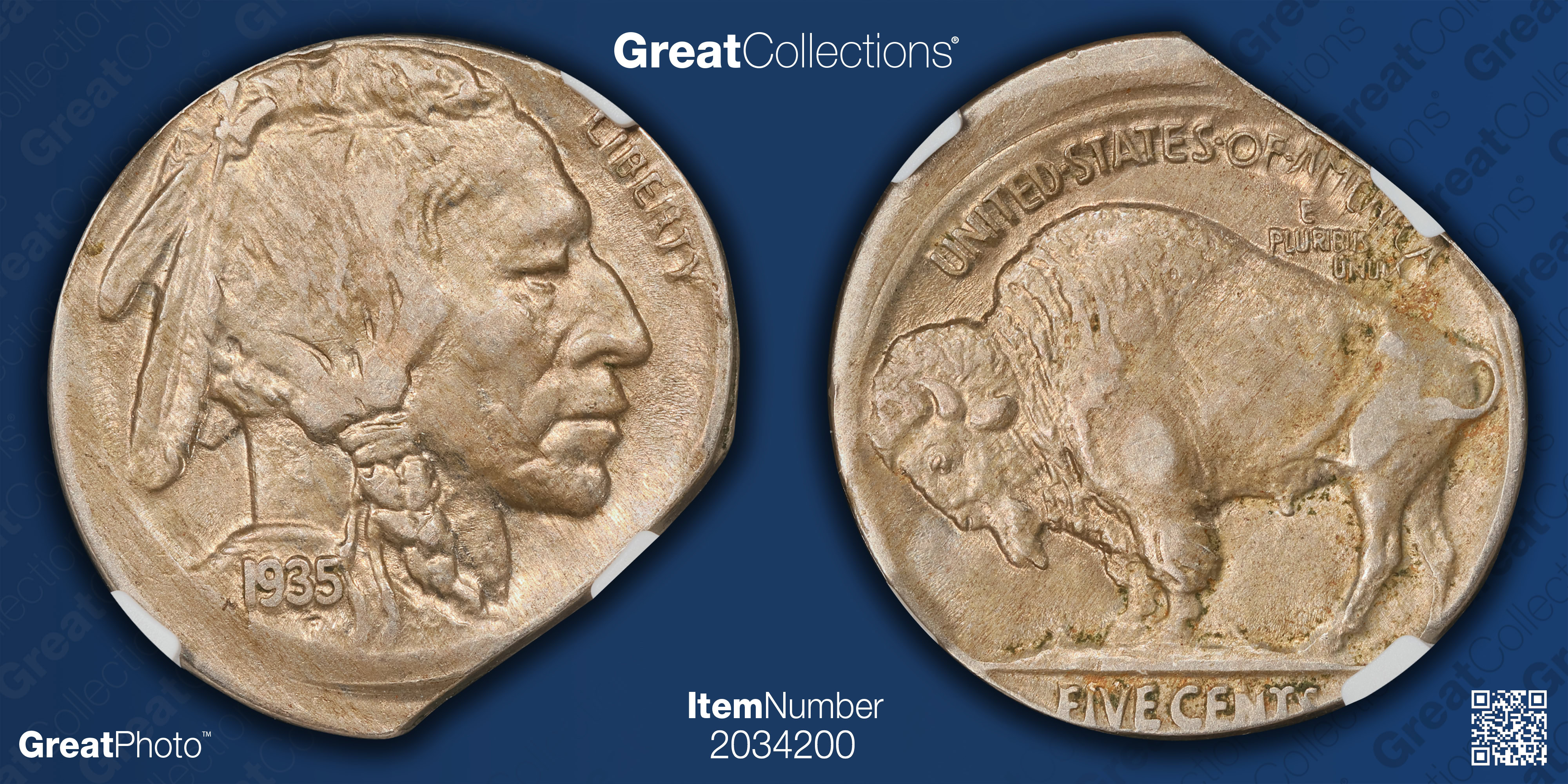 Mint Error 1935 Buffalo Nickel Off Center on Straight Clip NGC AU-55 ...