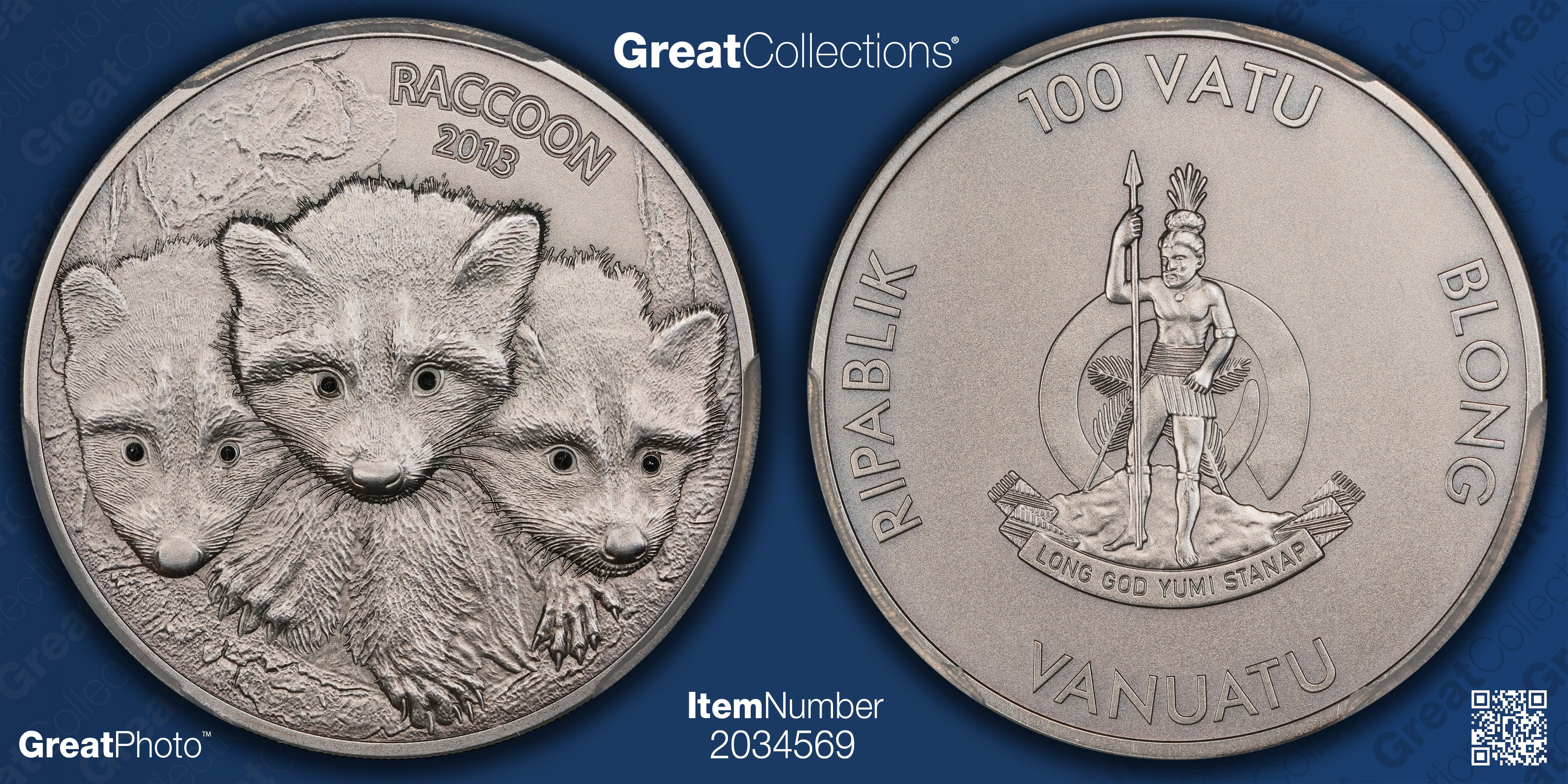 Vanuatu 2013 100 Vatu Raccoons Antique Finish Diamond Eyes KM-91 With ...