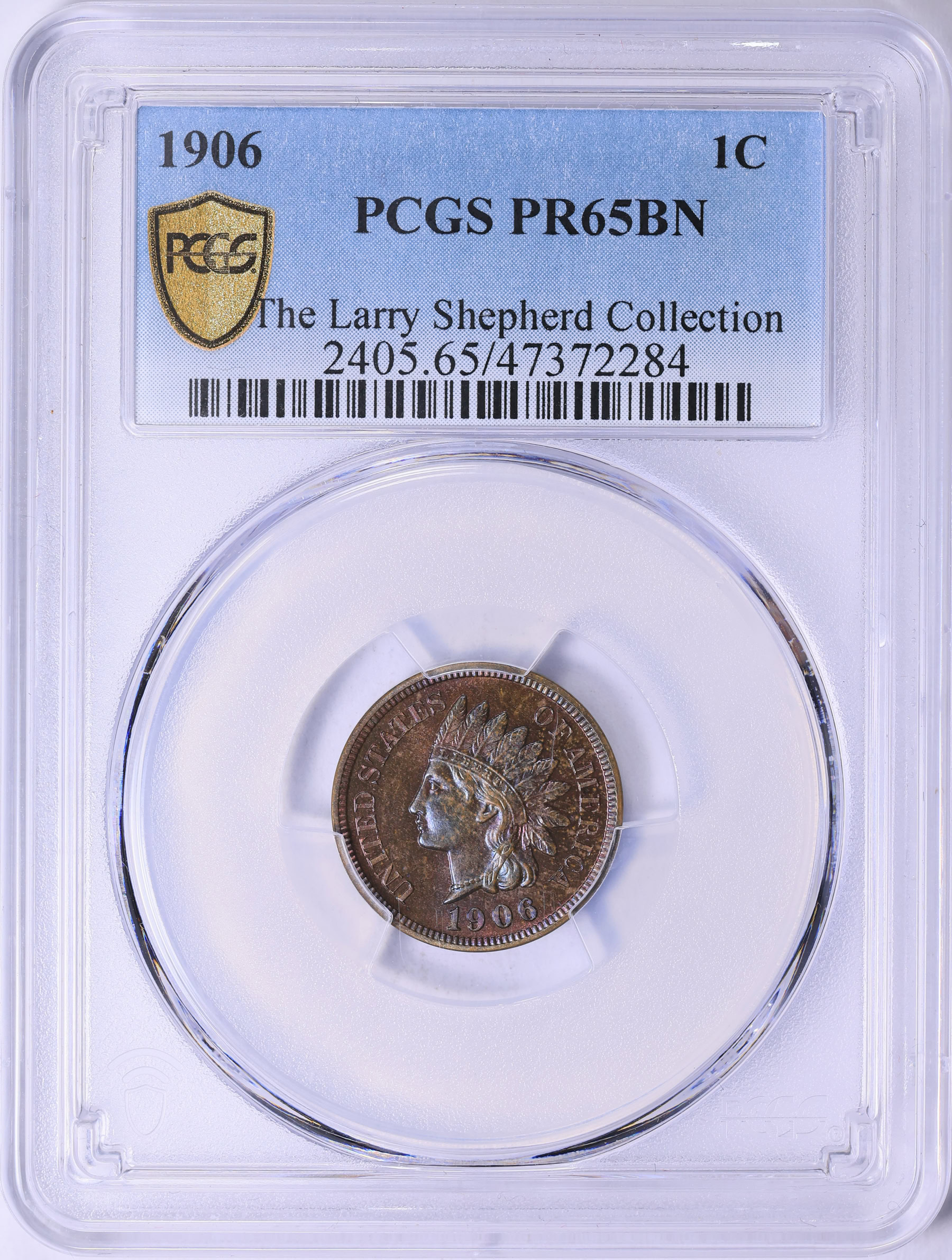 1906 Indian Cent PCGS Proof-65 BN (Toned) (The Larry Shepherd ...