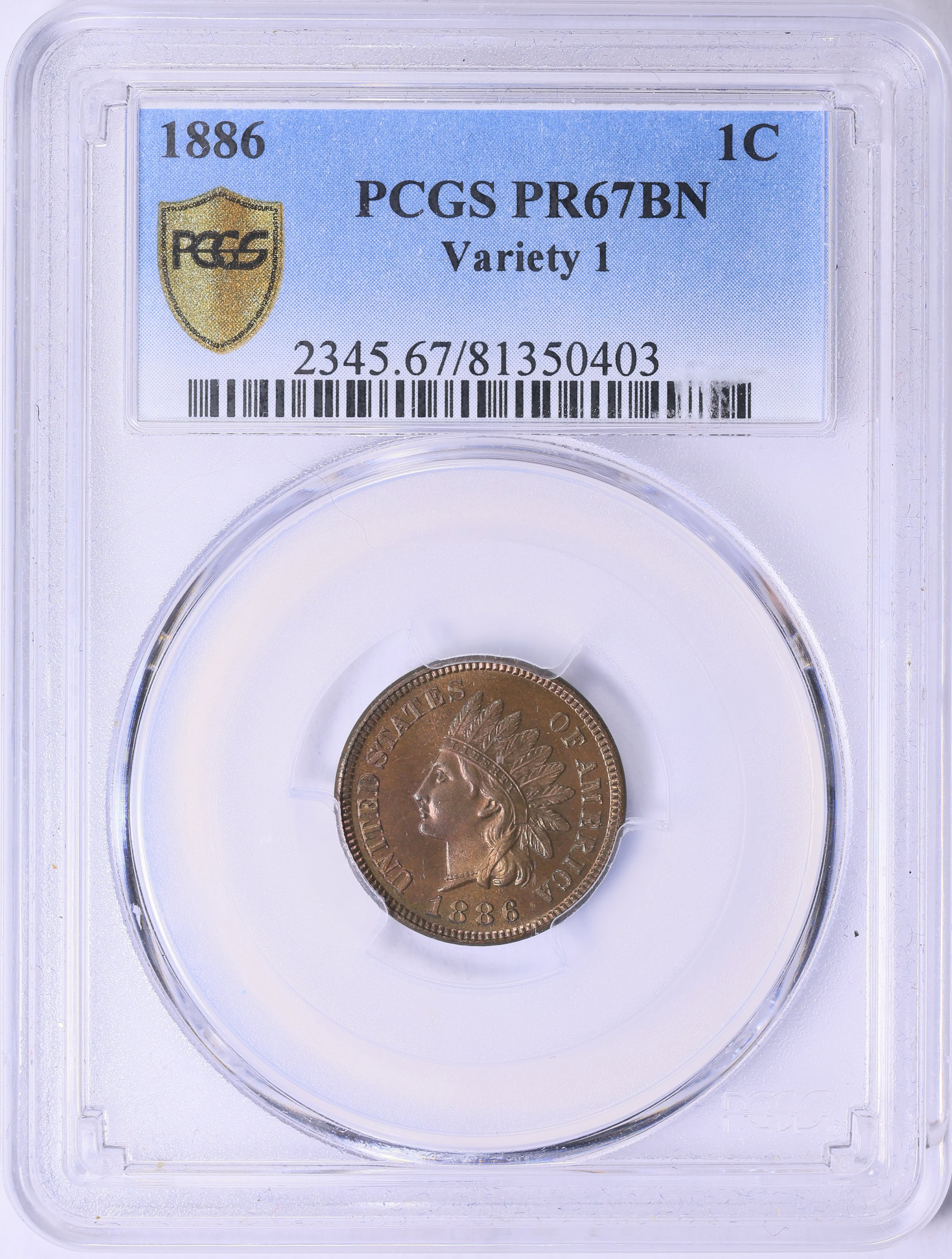 1886 Indian Cent Variety 1 PCGS Proof-67 BN (Toned) (Item 2034613 ...