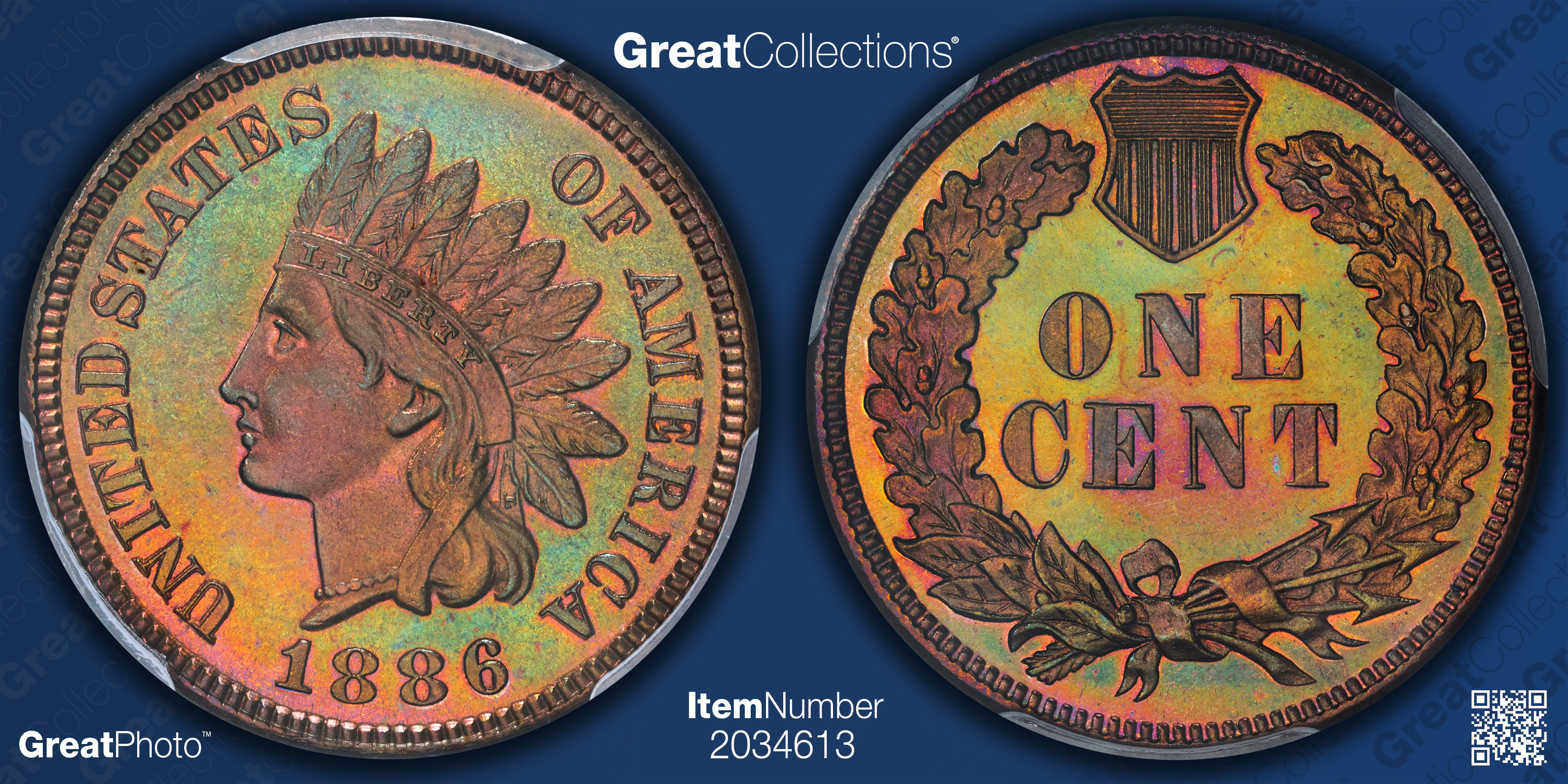 1886 Indian Cent Variety 1 PCGS Proof-67 BN (Toned) (Item 2034613 ...