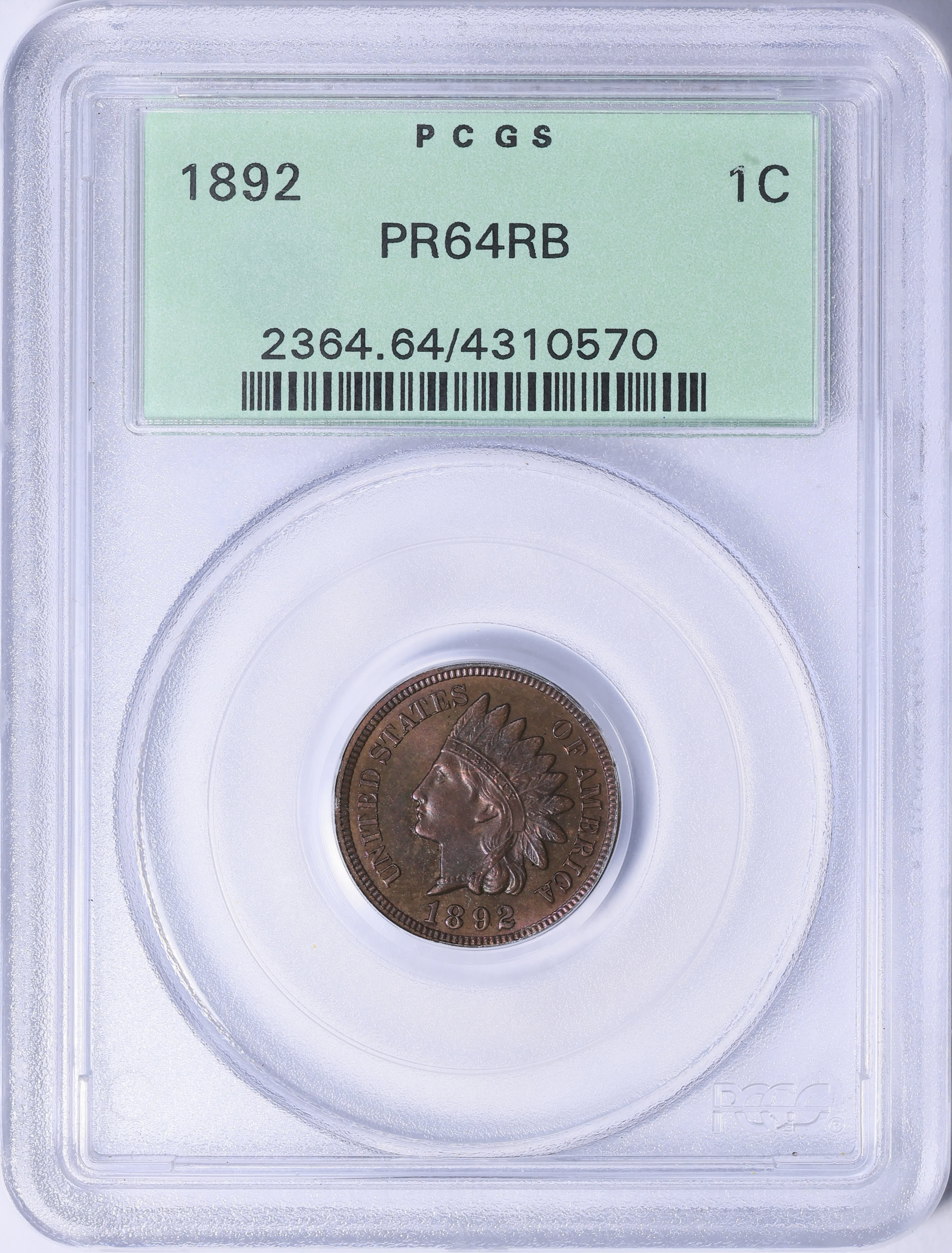 1892 Indian Cent PCGS Proof-64 RB OGH (Toned) (Item 2034831 ...