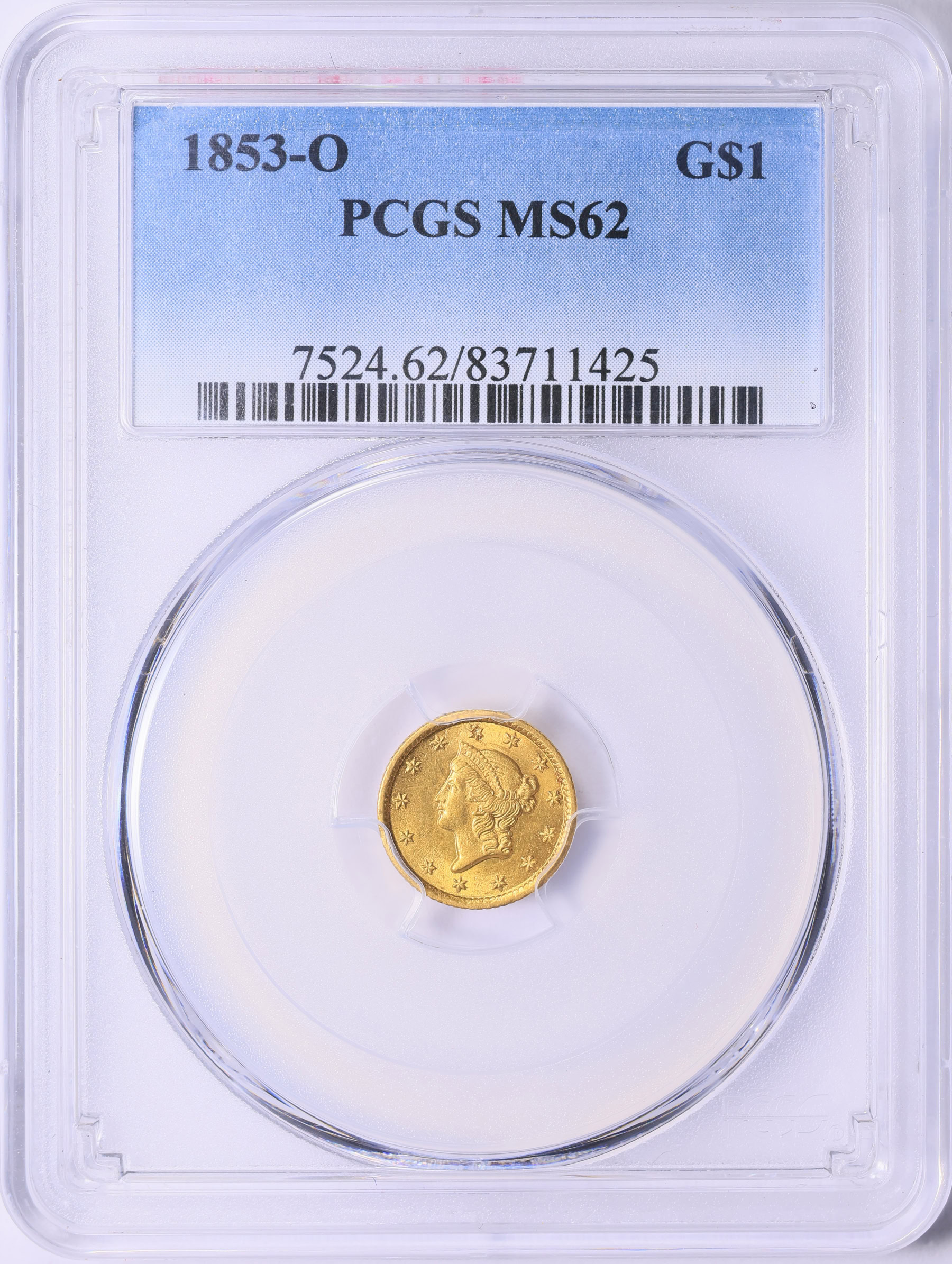 1853-O Liberty Gold Dollar PCGS MS-62 (Item 2034858) | GreatCollections ...
