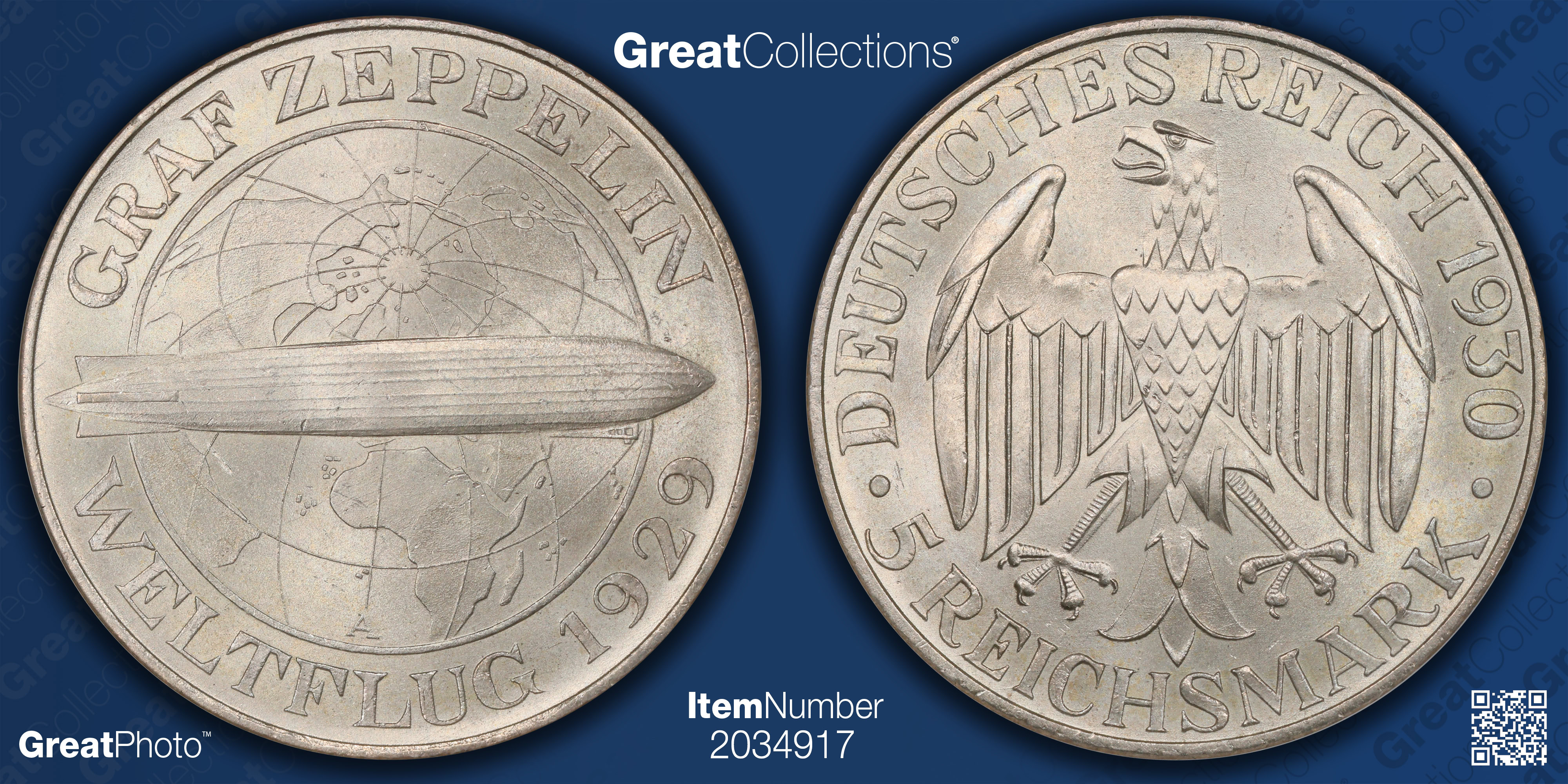 Germany 1930-A Silver 5 Marks Zeppelin KM-68 NGC MS-64 (Item 2034917 ...
