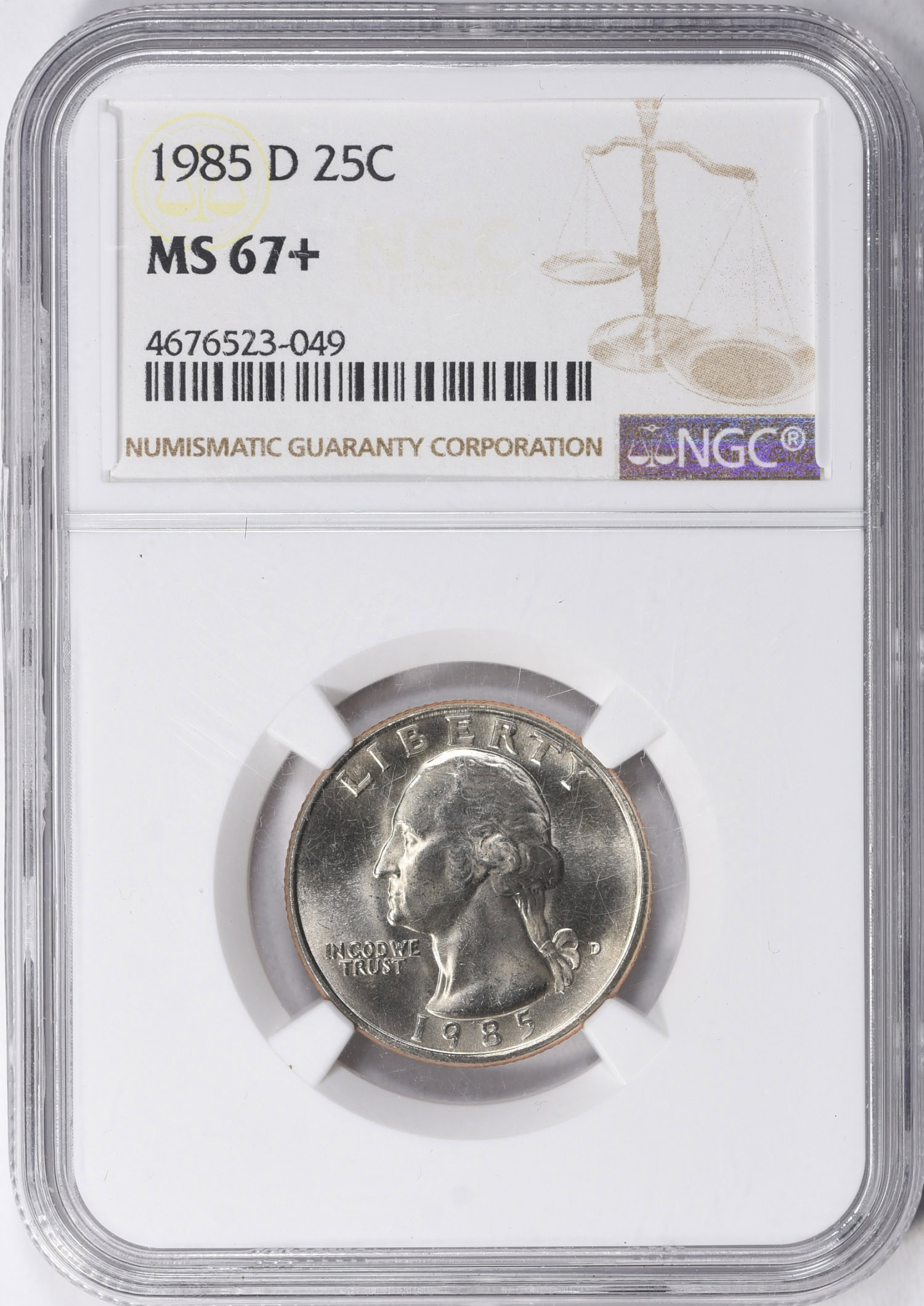 1985-D Washington Quarter NGC MS-67+ (Item 2034973) | GreatCollections ...