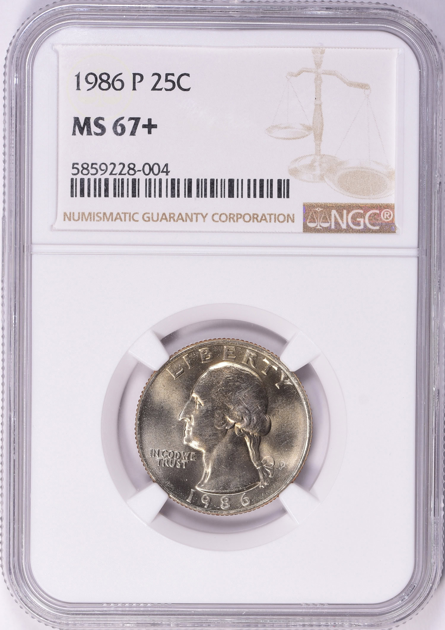 1986-P Washington Quarter NGC MS-67+ (Item 2034994) | GreatCollections ...