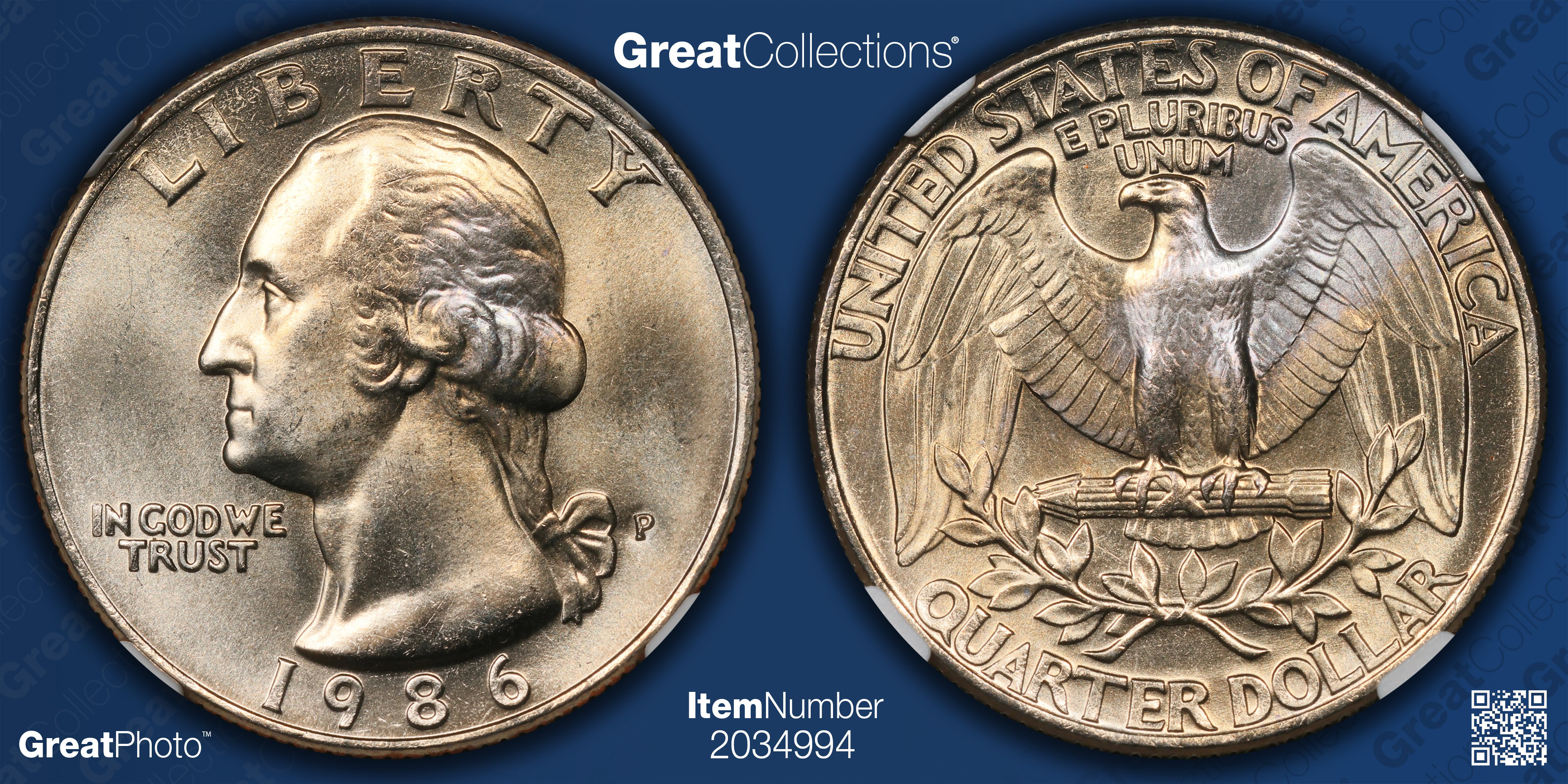 1986-P Washington Quarter NGC MS-67+ (Item 2034994) | GreatCollections ...