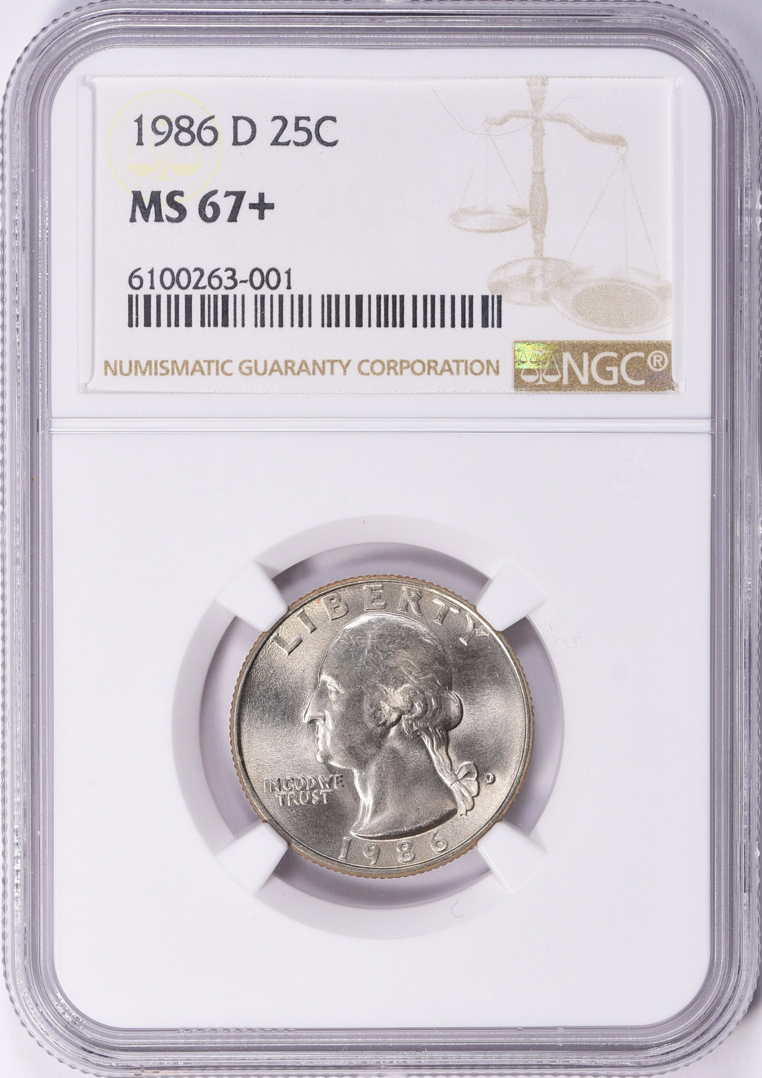 1986-D Washington Quarter NGC MS-67+ (Item 2034995) | GreatCollections ...