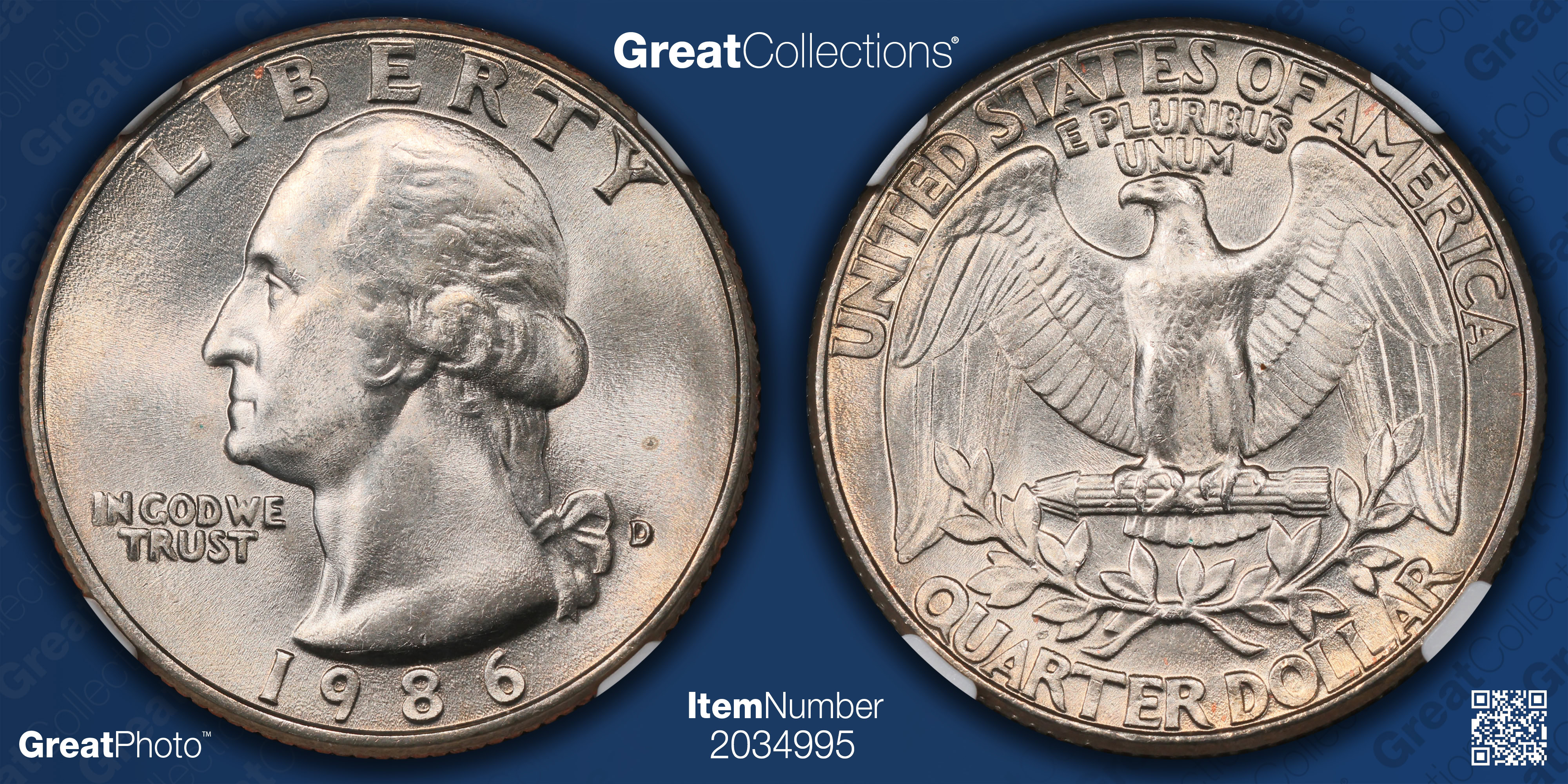 1986-D Washington Quarter NGC MS-67+ (Item 2034995) | GreatCollections ...
