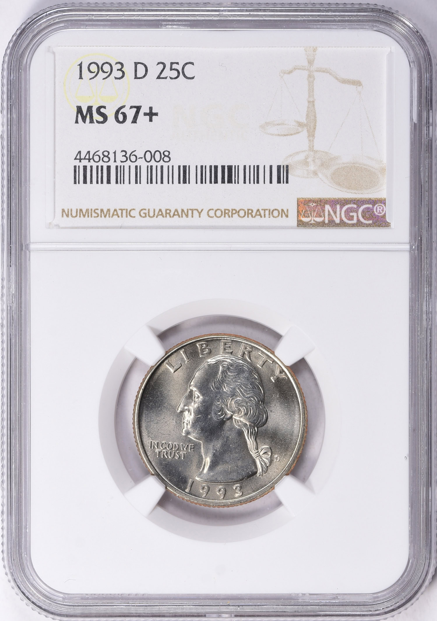 1993-D Washington Quarter NGC MS-67+ (Item 2035007) | GreatCollections ...